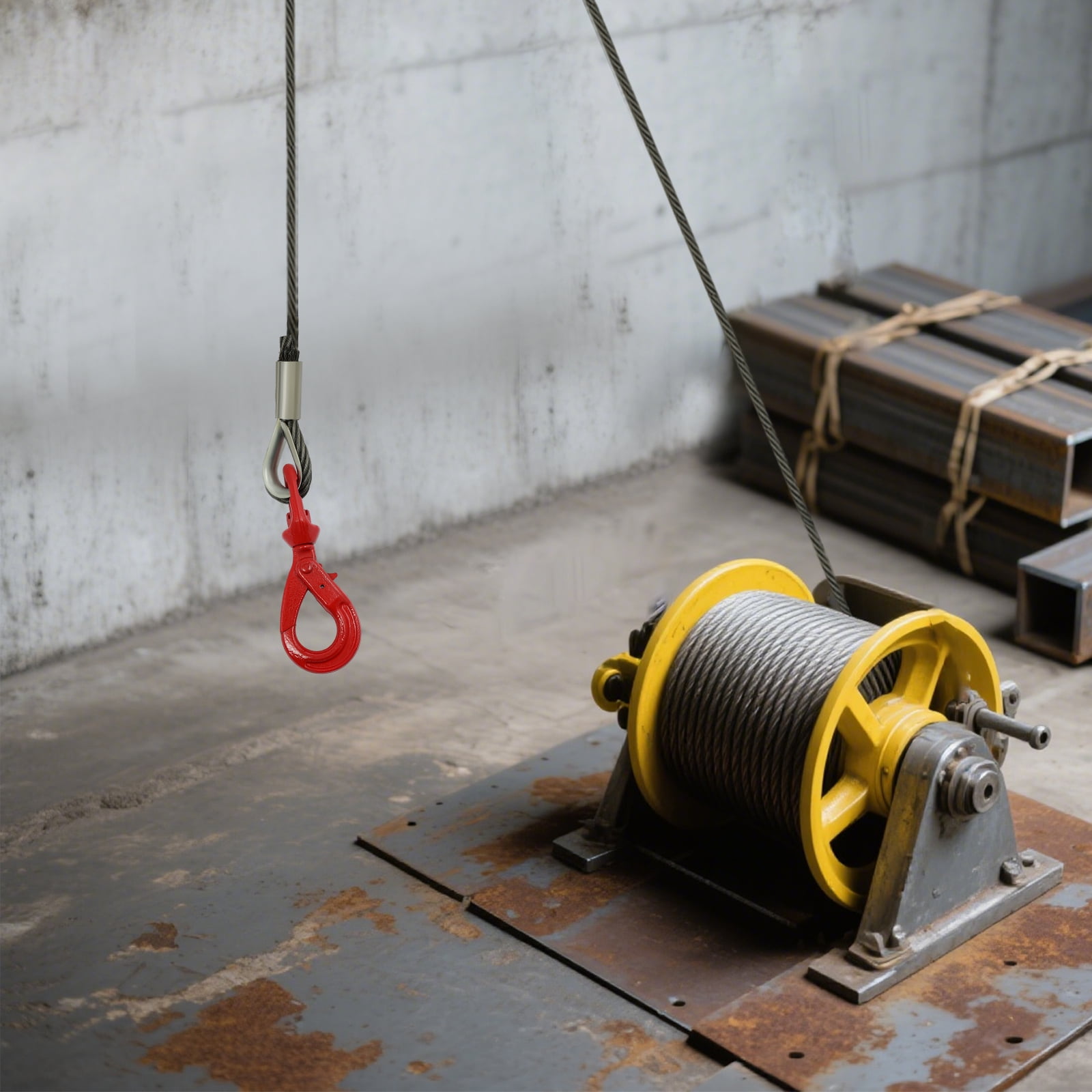 Red Carbon Steel 9/16in*75ft Steel Wire Rope Hook Bearing 4409.25 Lb ...