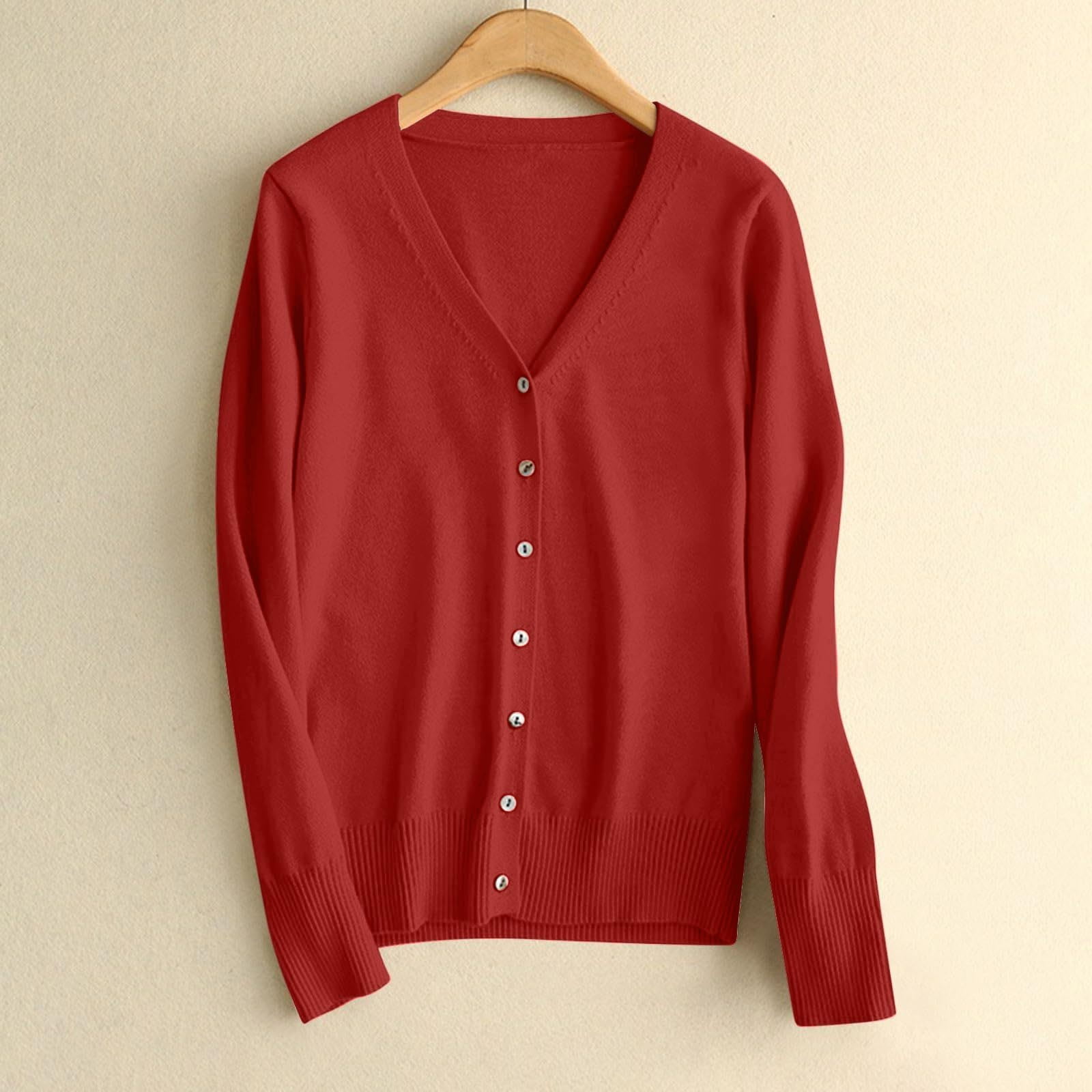 Red Cardigan for Womens Solid Button Down Long Sleeve Classic V Neck ...