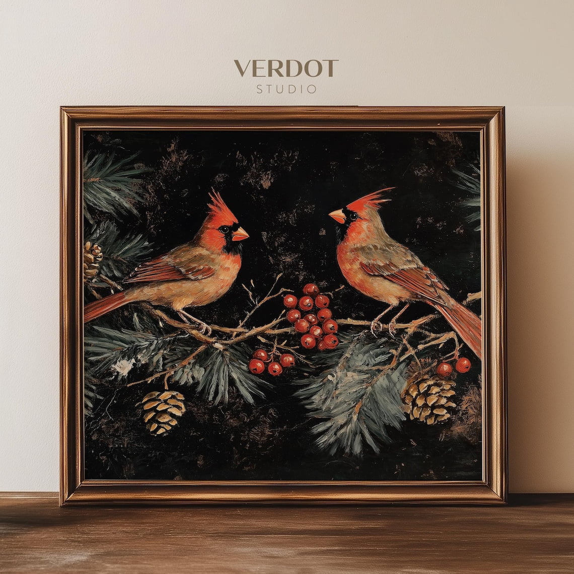 Red Cardinal Art Print Dark Winter Poster Rustic Bird Scene Vintage ...