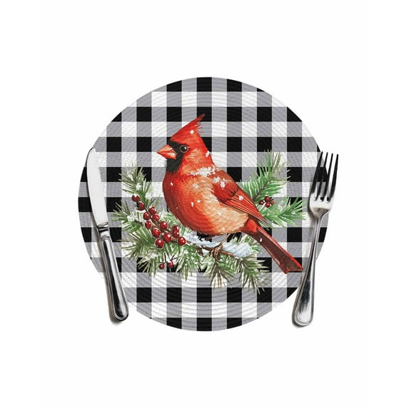 Red Cardinal Bird Christmas Round Table Placemats 1 pc, Holly Berry ...