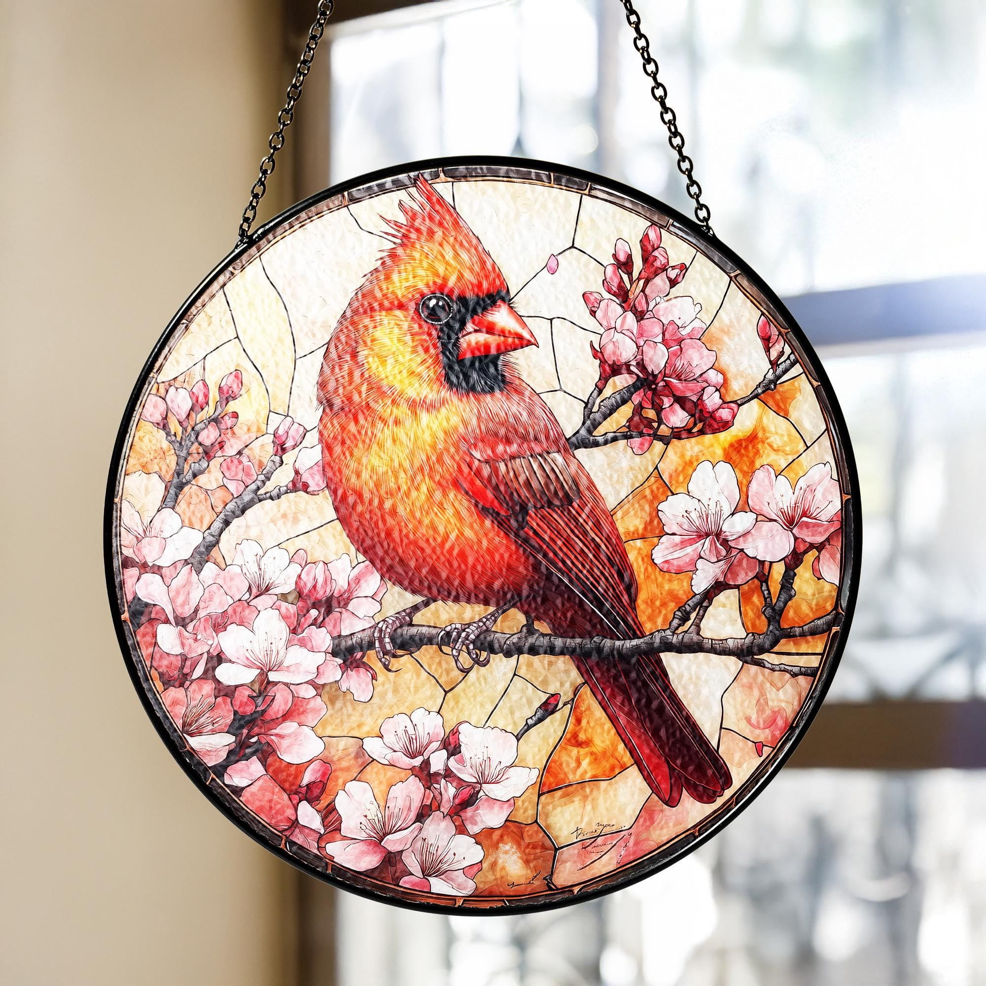 Red Cardinal Bird Memorial Stained Glass Suncatcher Sympathy Spiritual ...