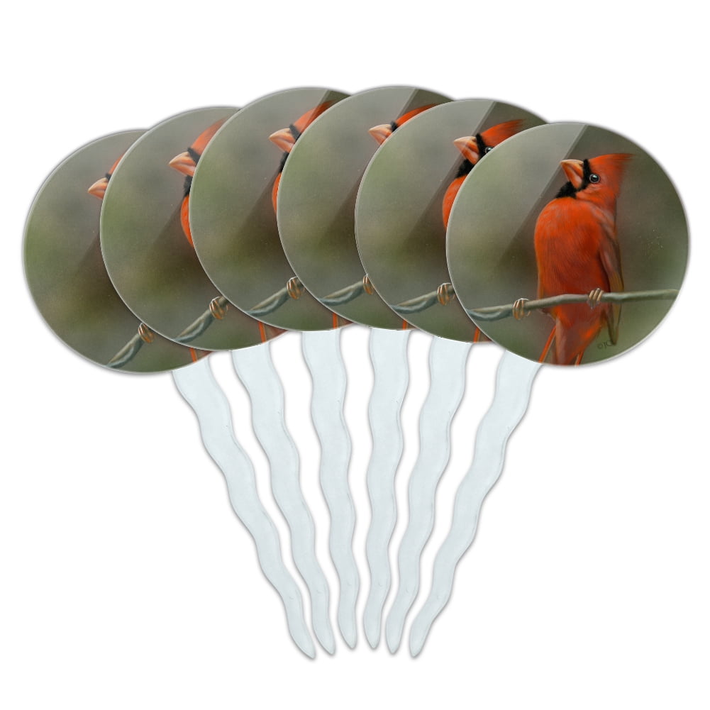 Red Cardinal Bird On Branch Cupcake Picks Toppers Decoration Set of 6 ...