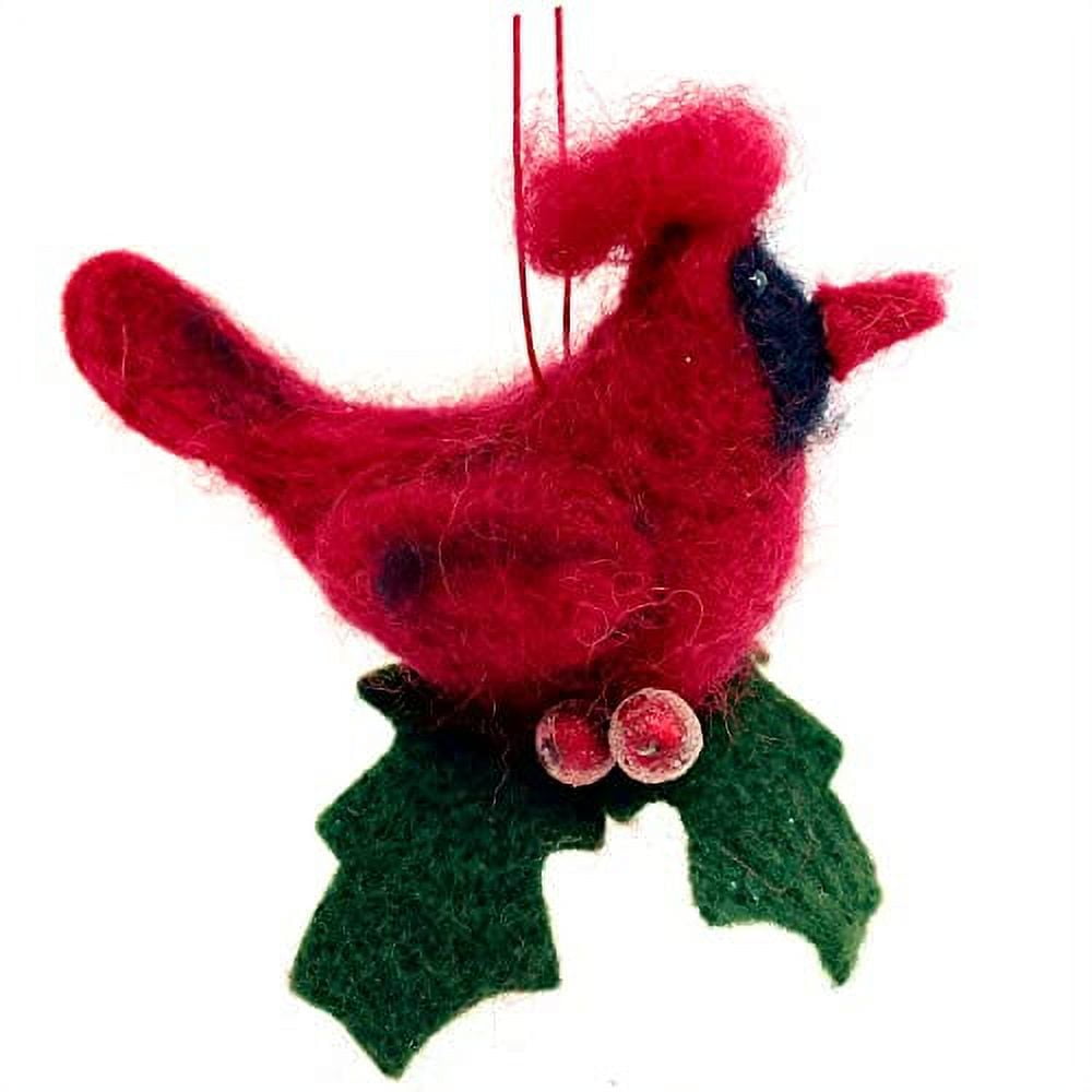 Red Cardinal Bird Ornament - Felted Wool Decoration for Christmas Tree ...
