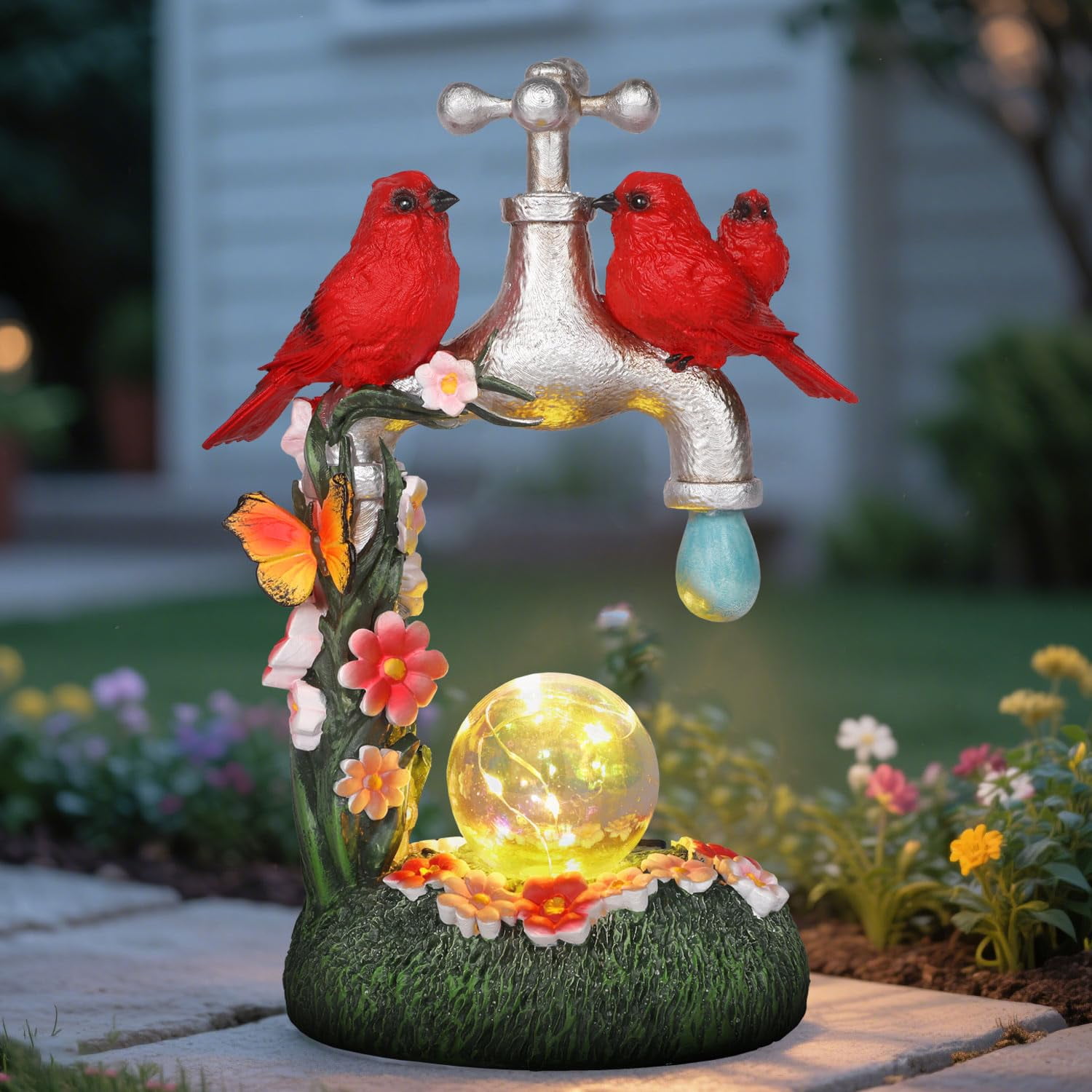Red Cardinal Bird Statue with LED Ball Light 8.6"Resin Caidinal ...