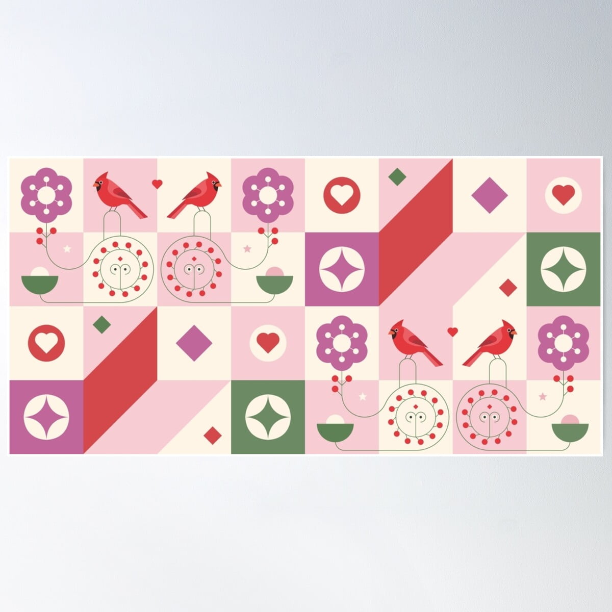 Red Cardinal Birds Pattern Design Poster Wall Art, Modern Wall Decor ...