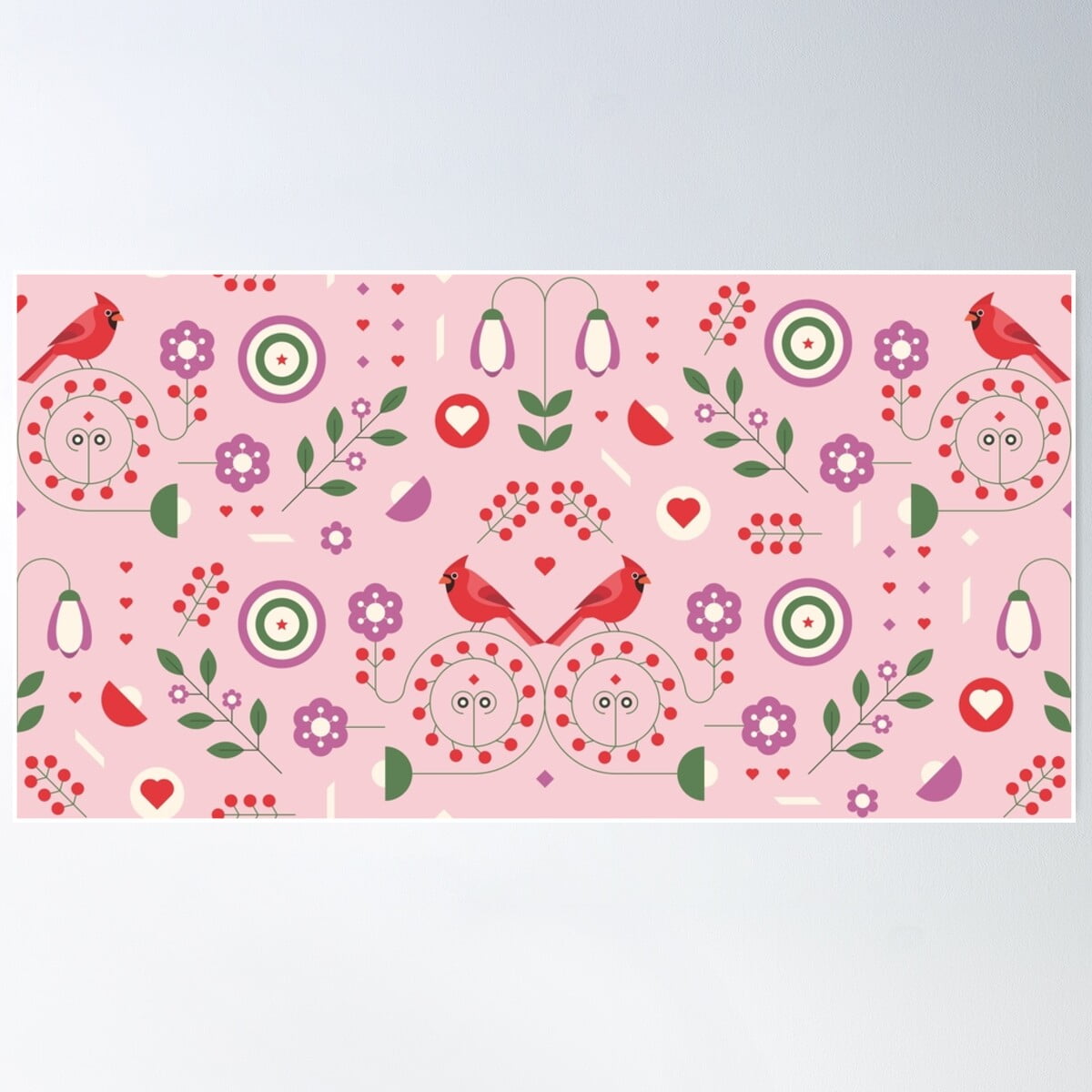 Red Cardinal Birds Pattern Design Poster Wall Art, Modern Wall Decor ...