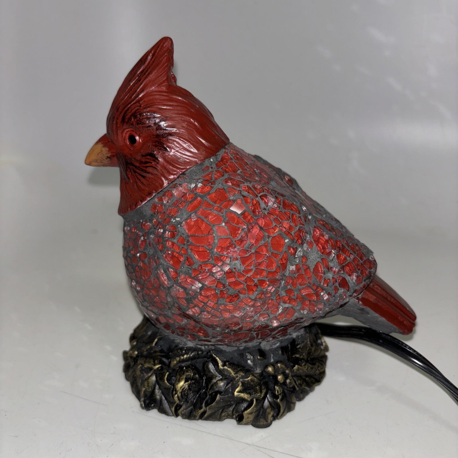Red Cardinal Crackle Glass Mosaic Stained Glass Accent Memorial Lamp ...
