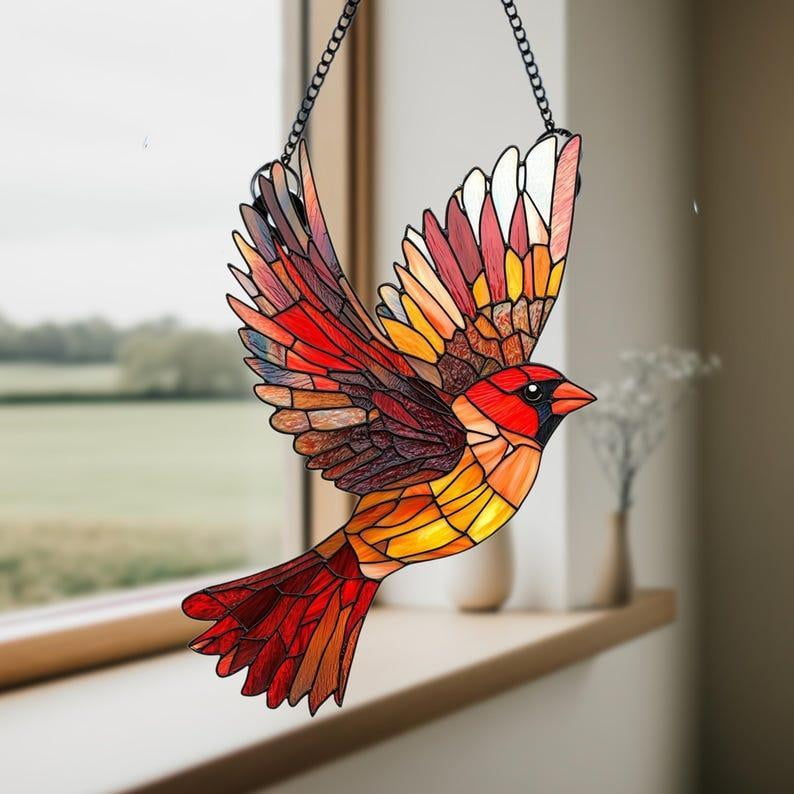 Red Cardinal Effect Art Acrylic Suncatcher, Cardinal Acrylic Window ...
