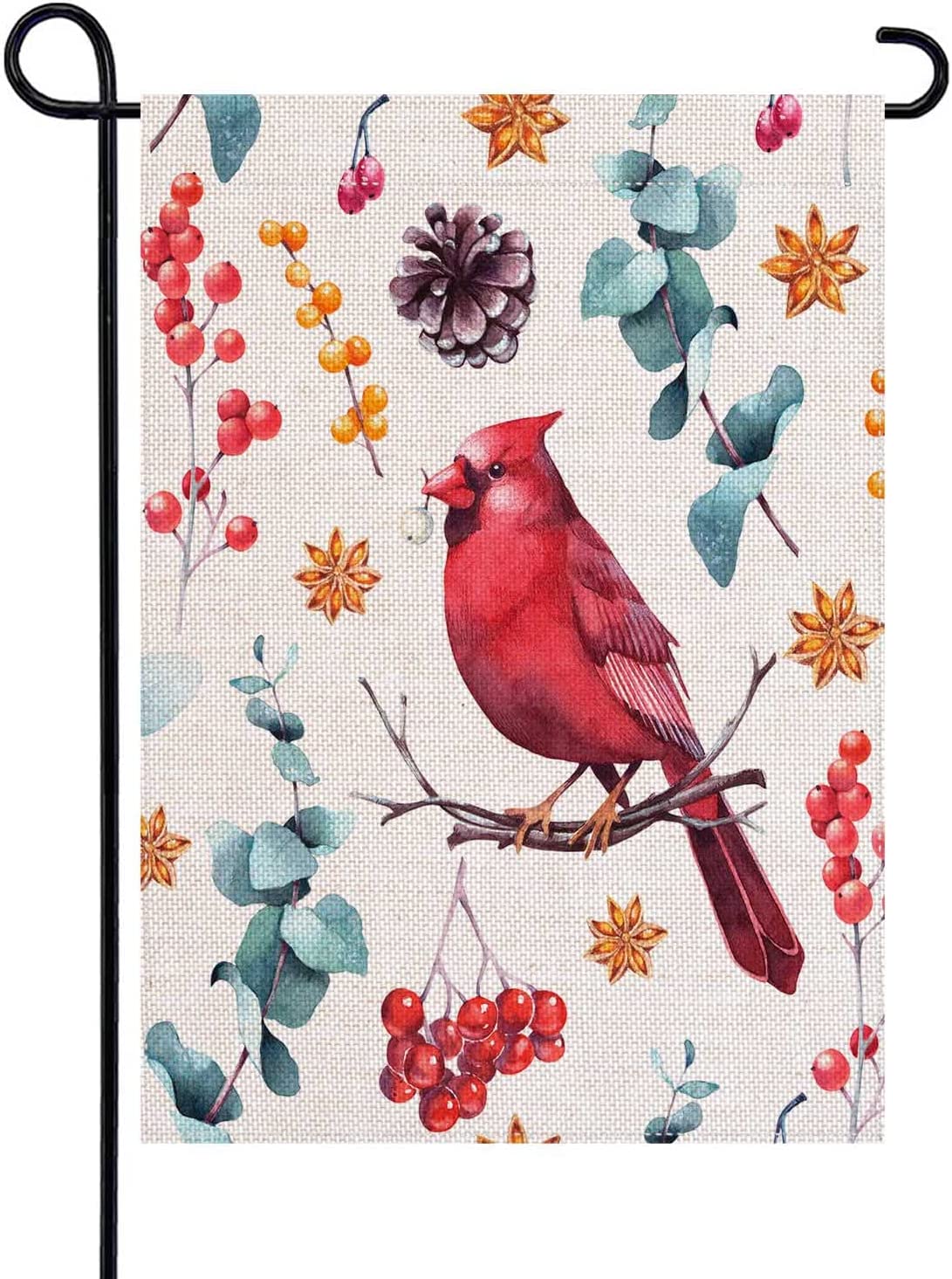 Red Cardinal Garden Flags Double Sided Christmas Bird Berries ...