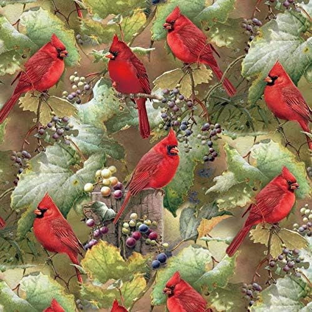 Red Cardinal in The Orchard with Grapes Cotton Fabric - Walmart.com