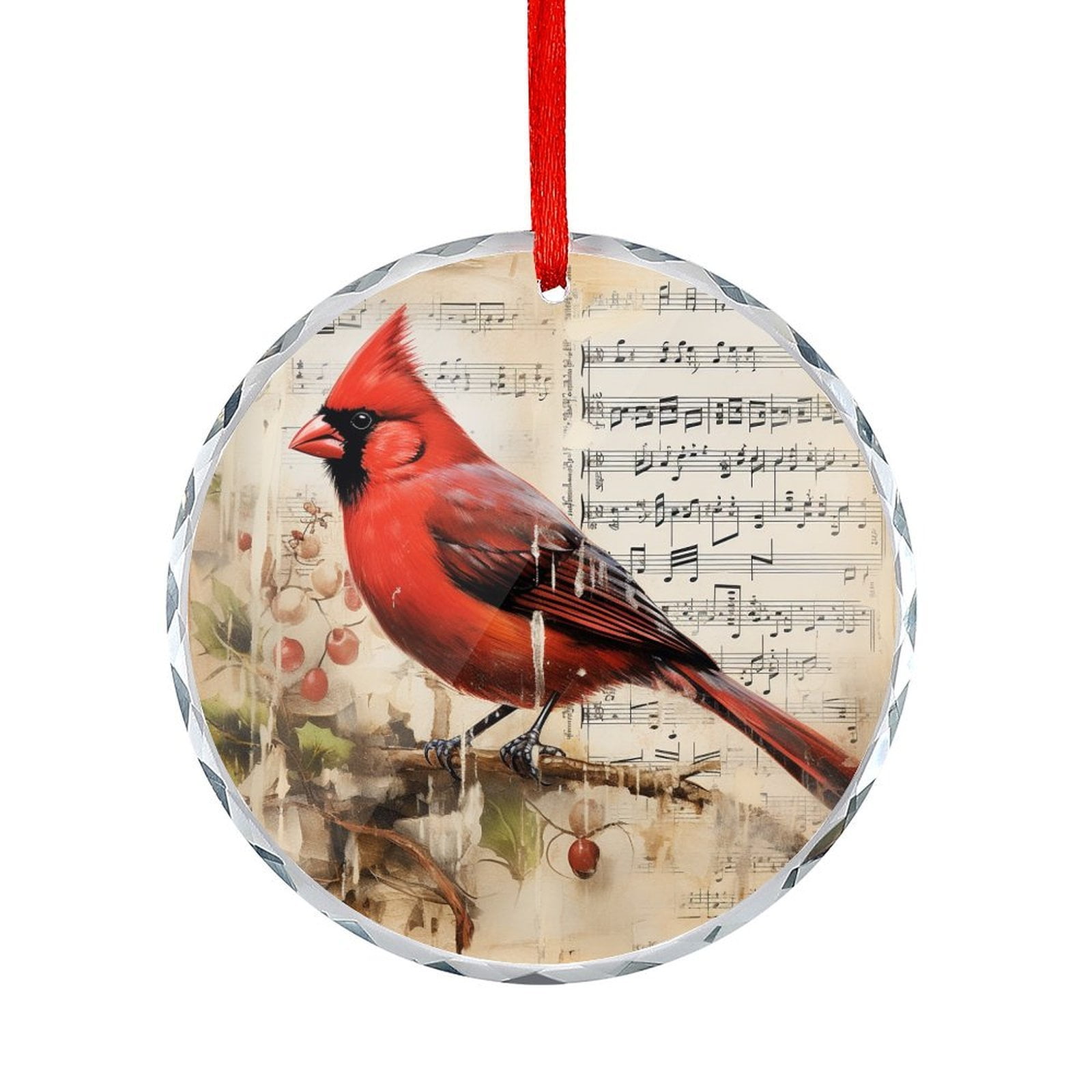 Red Cardinal On Song Sheet Paper Christmas Ornament Cardinal Bird ...