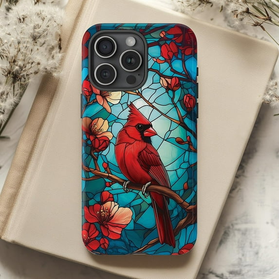 Red Cardinal Stained Glass Bird Vintage Art Case with iPhone 17 to 11 ...