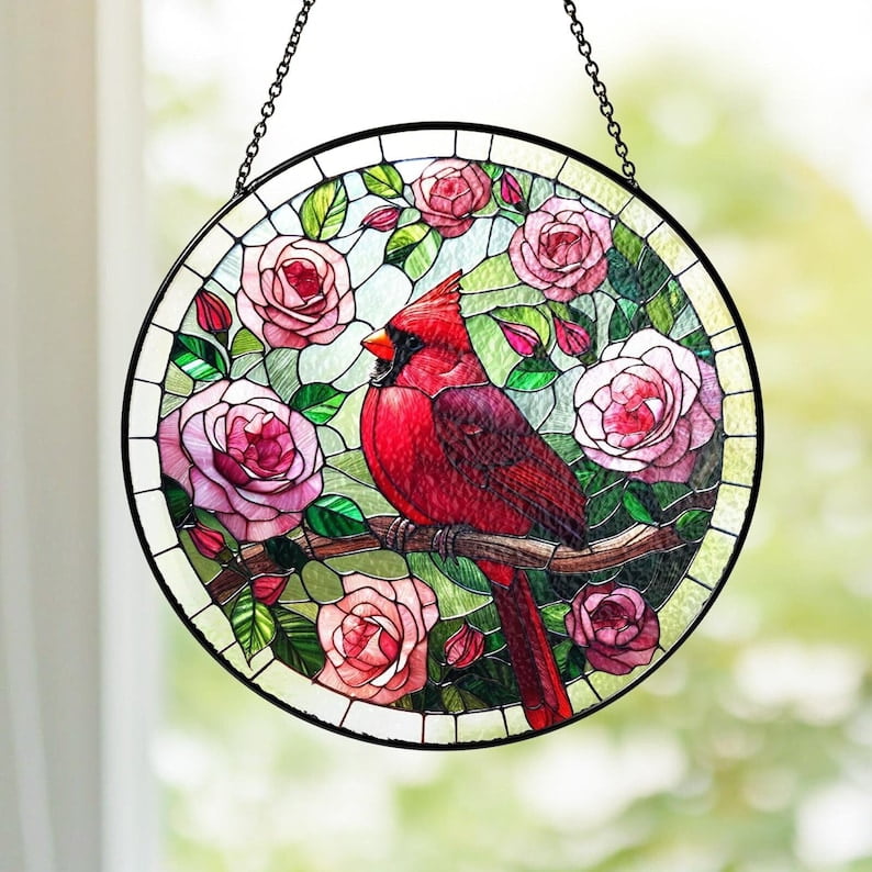 Red Cardinal Stained Glass Suncatcher, Window Hanging, Mother & Grandma ...