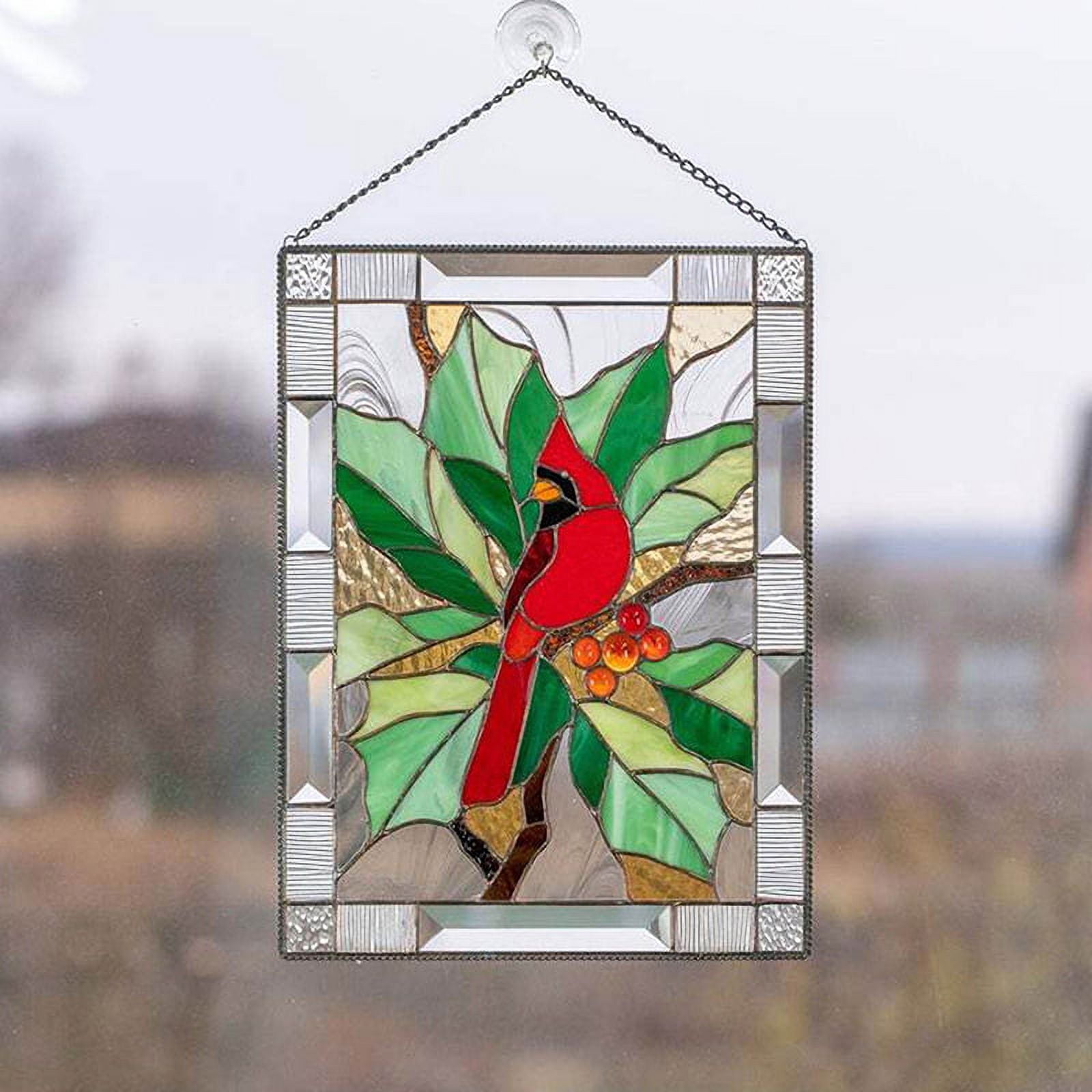 Red Cardinal Stained Glass Suncatcher, Handmade Outdoor Window Hanging ...