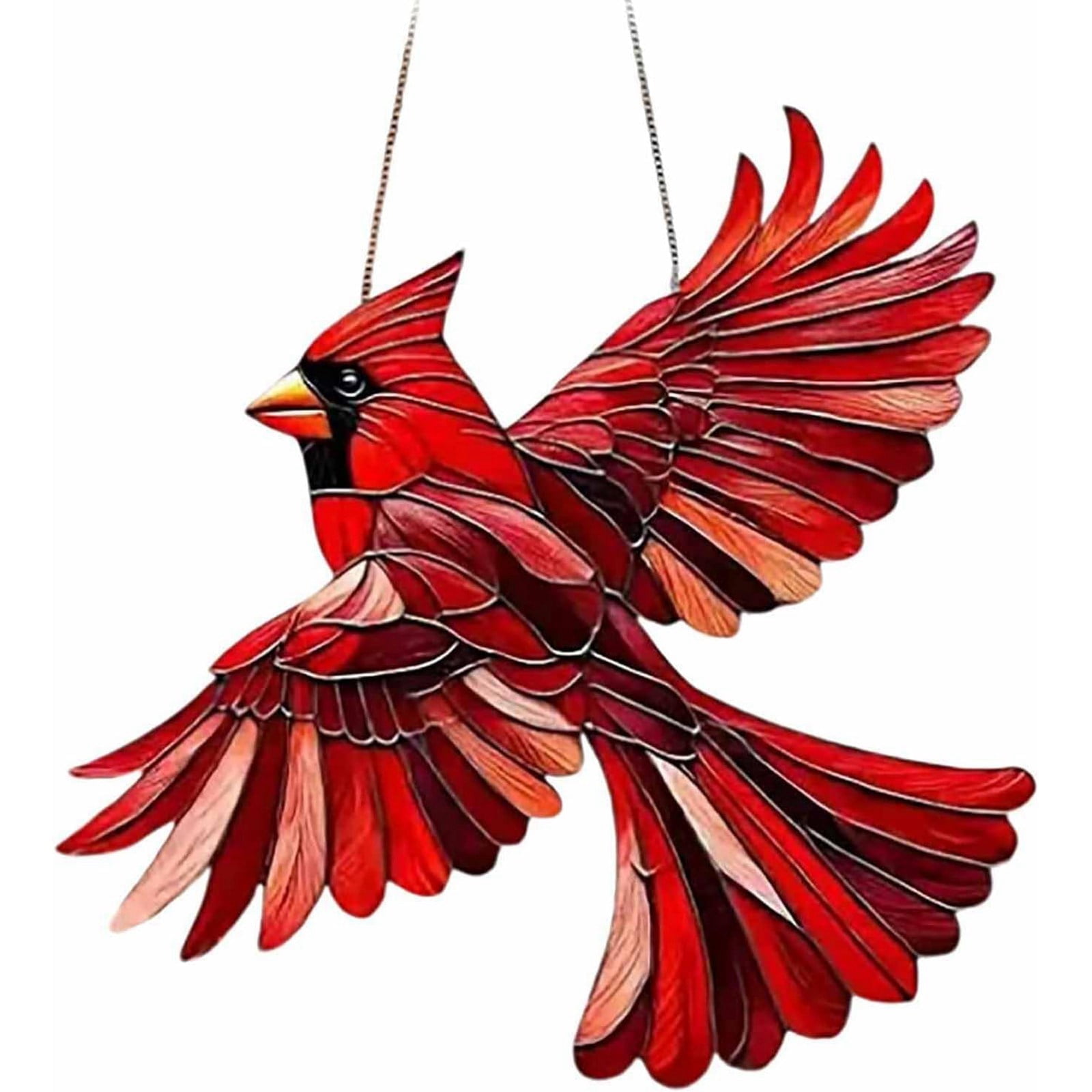 Red Cardinal Stained Glass Window Hanging,Cardinal Decor Handmade Art ...