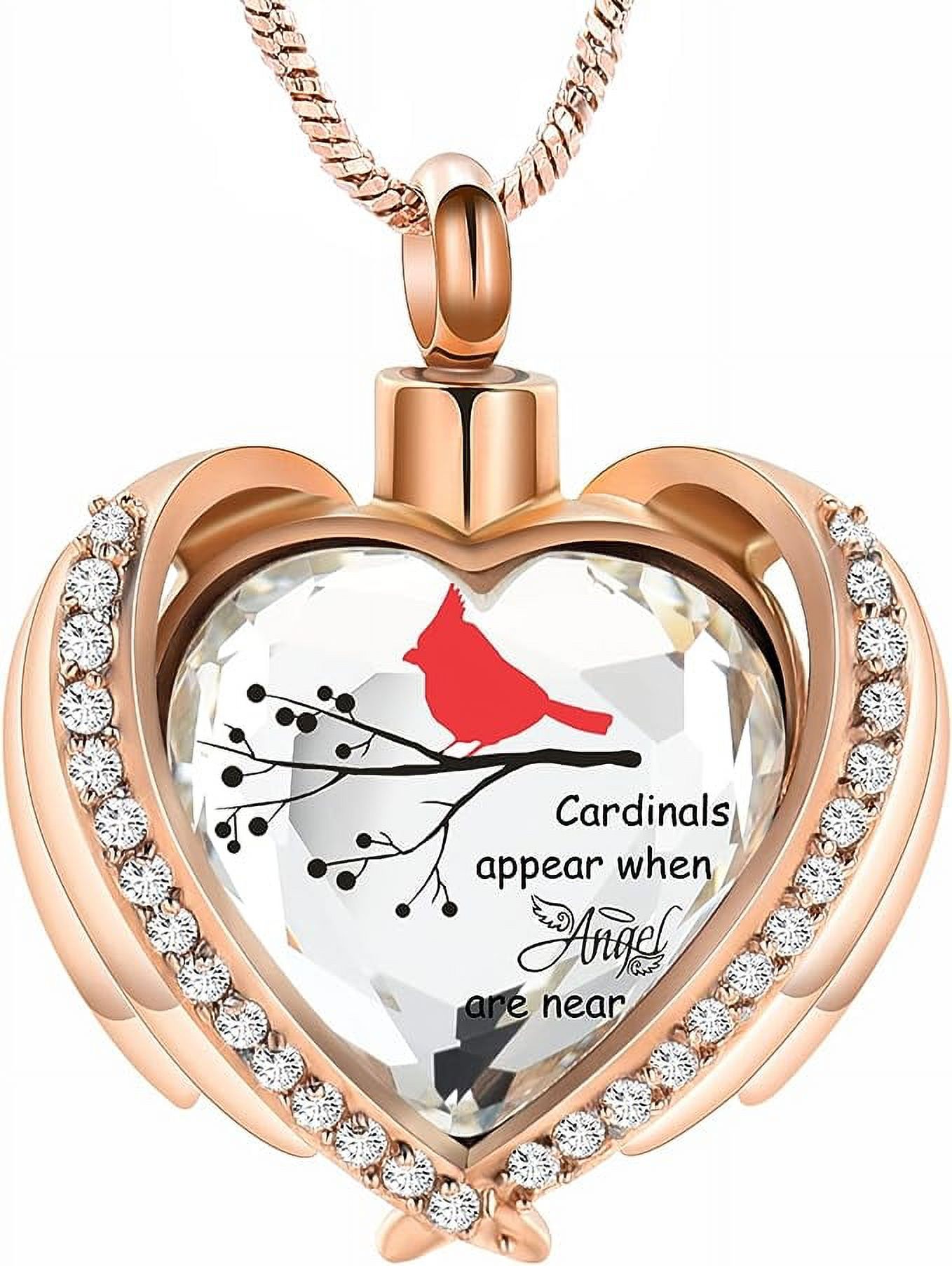 Red Cardinal Urn Ashes Necklace for Women Men Angel Wing Crystal Heart ...