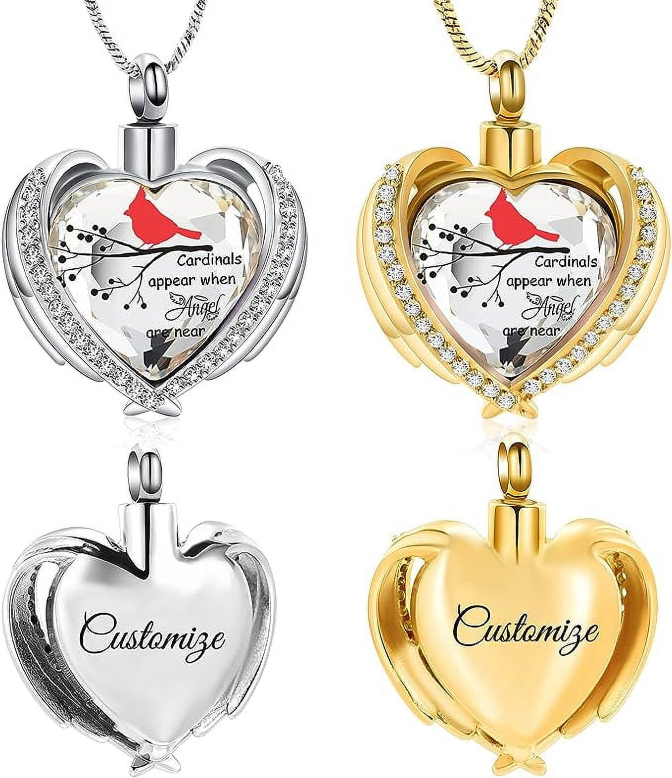 Red Cardinal Urn Ashes Necklace for Women Men Angel Wing Crystal Heart ...