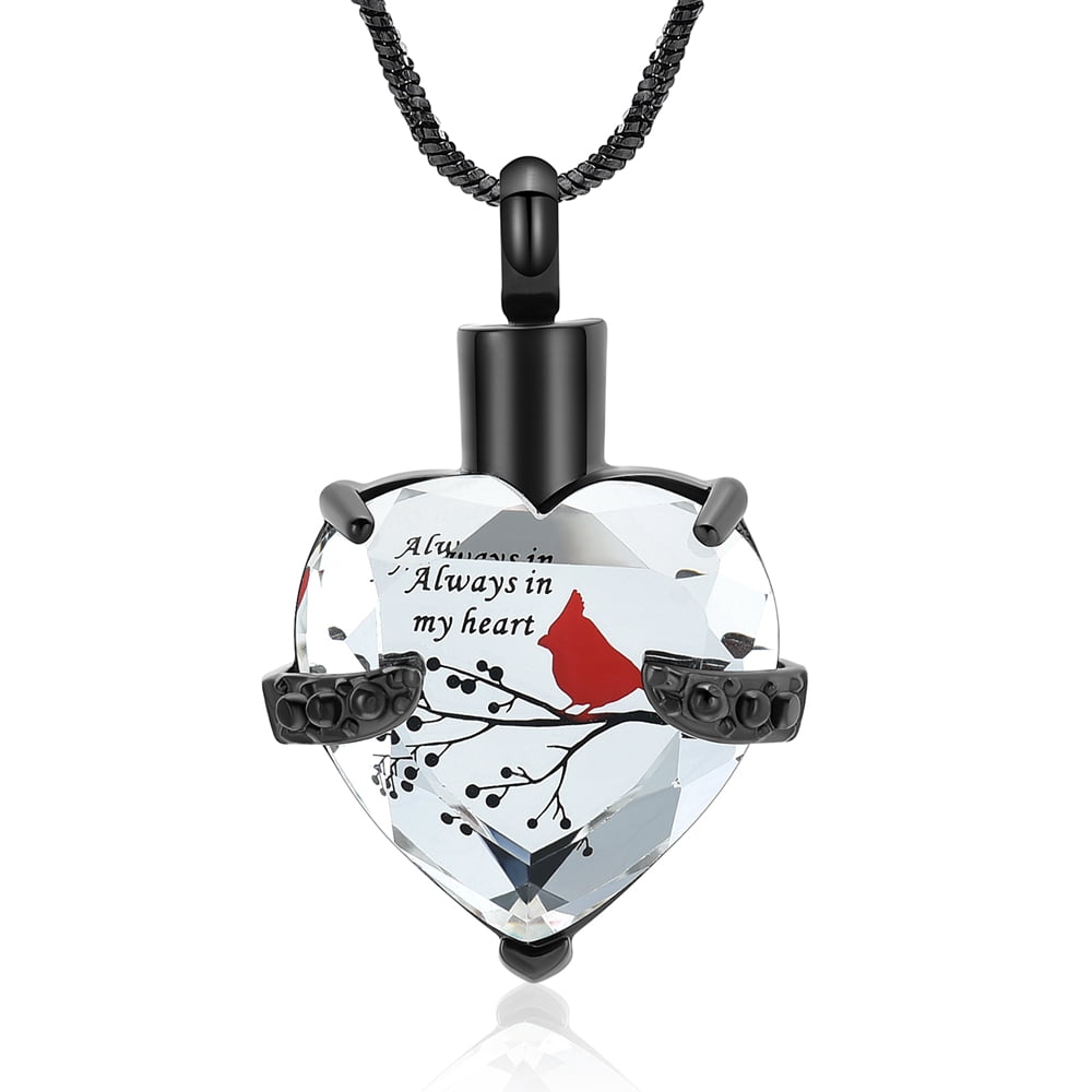 Red Cardinal Urn Necklace for Ashes Keepsake Memorial Crystal Heart Urn ...