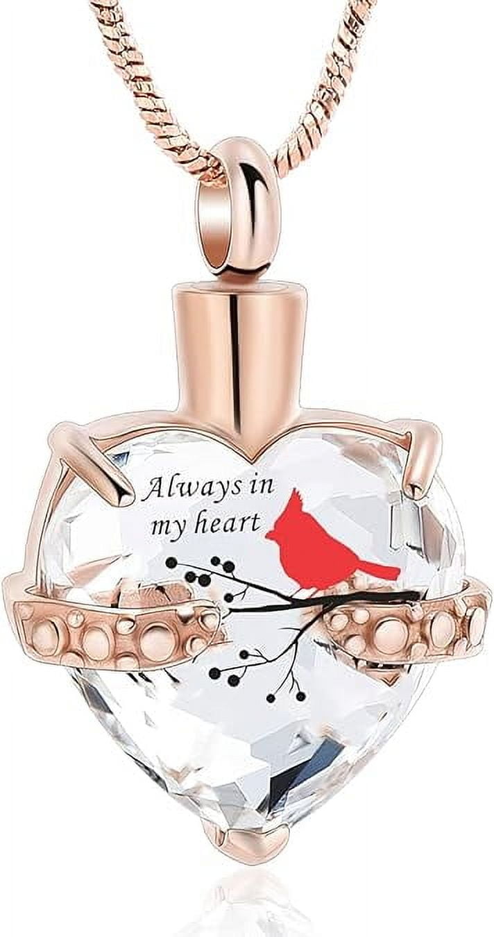 Red Cardinal Urn Necklace for Ashes Women Men Crystal Heart Urn Locket ...