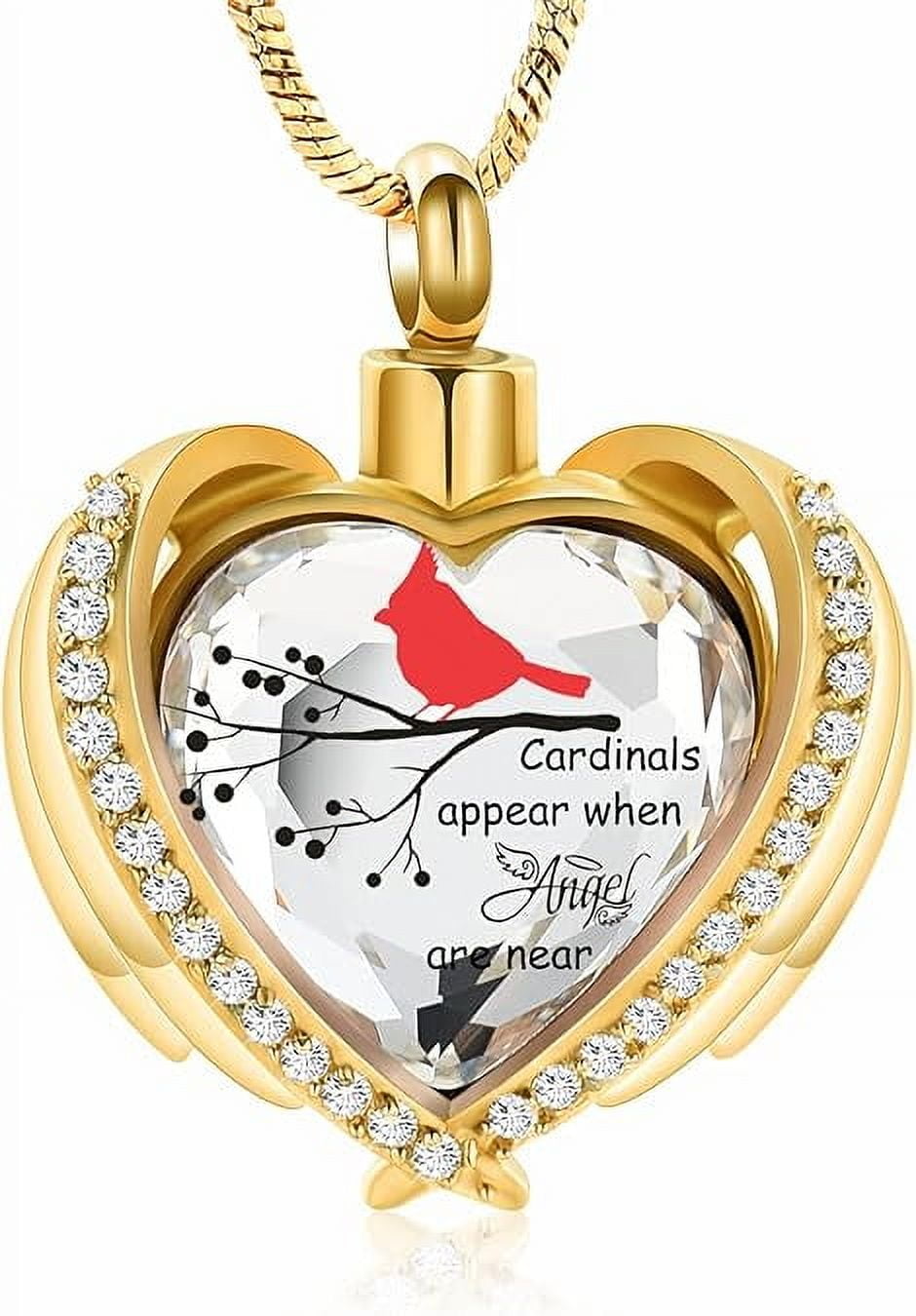 Red Cardinal Urn Necklace for Ashes Women Men Crystal Heart Urn Locket ...
