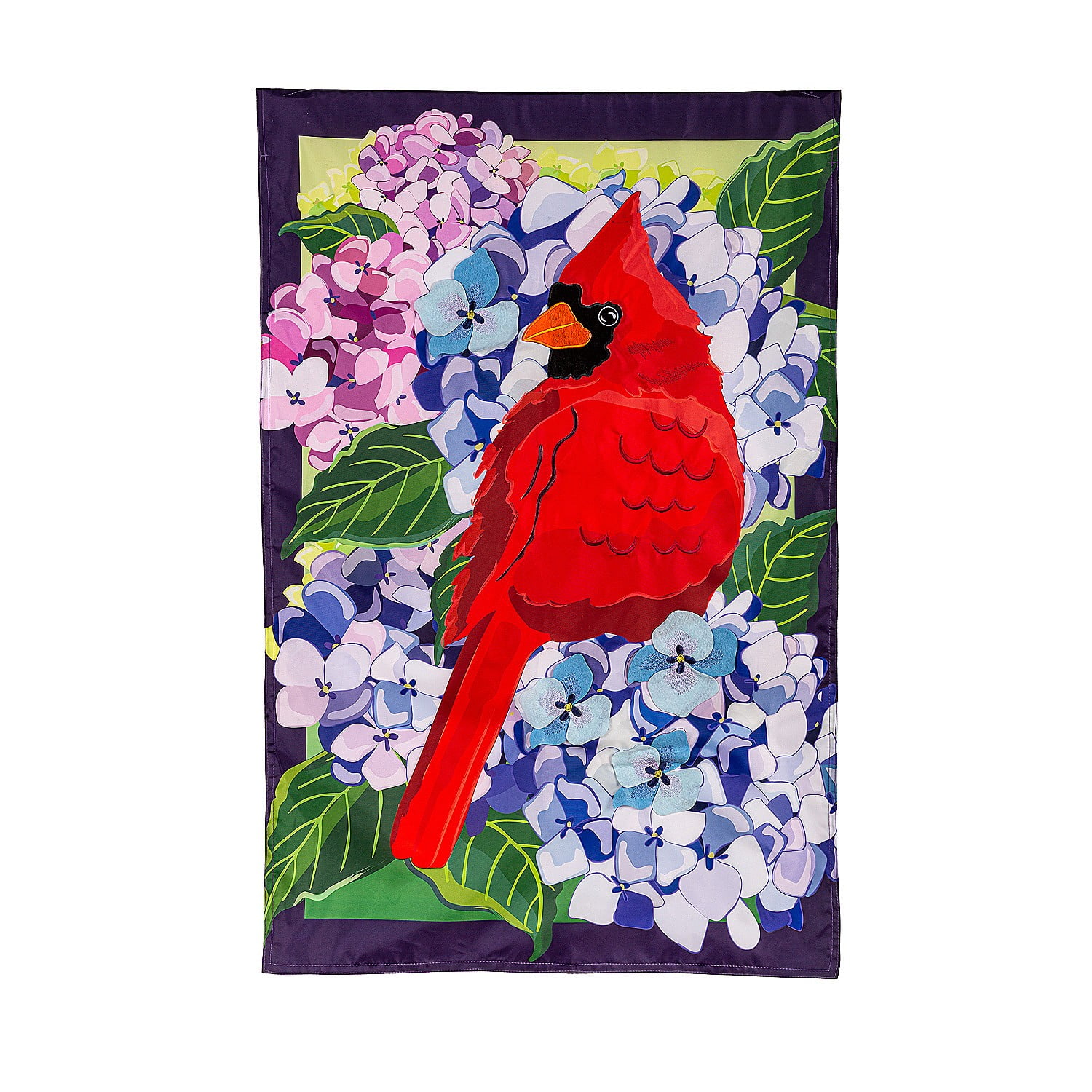 Red Cardinal and Hydrangeas Applique House Flag - Walmart.com