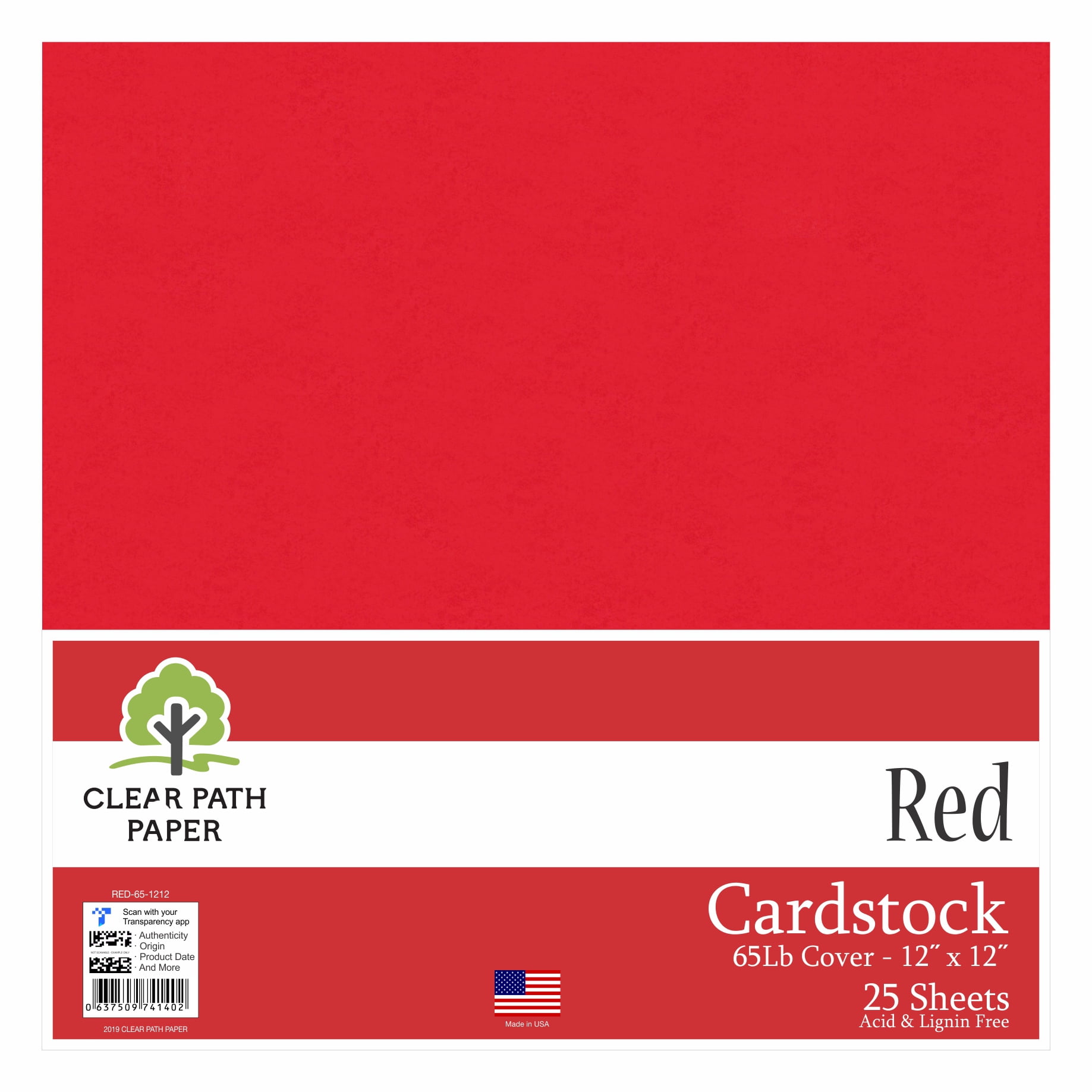 Red Cardstock - 12 x 12 inch - 65Lb Cover - 25 Sheets - Clear Path ...