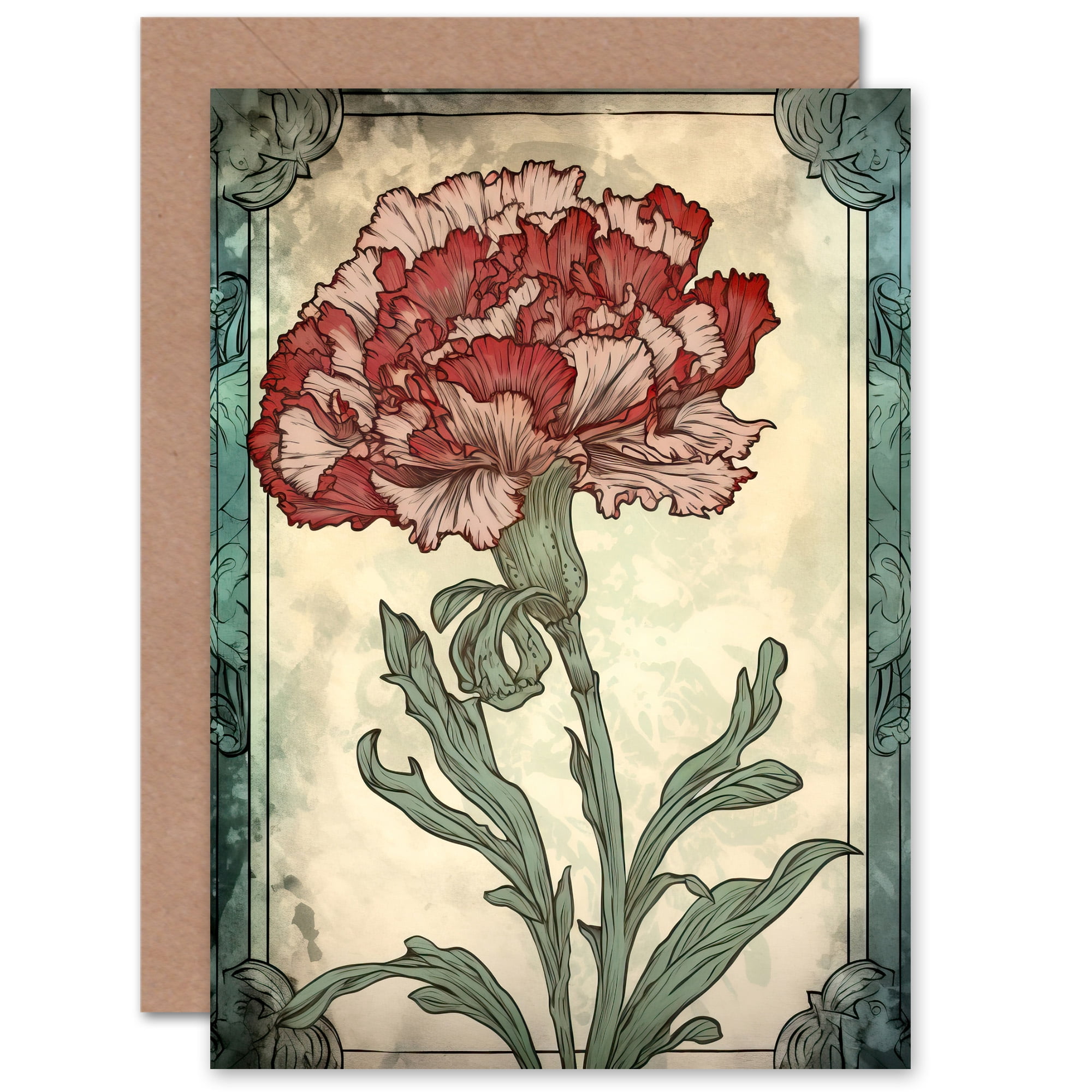 Red Carnation Art Nouveau for Wife Her Mum Sister Daughter Mom Gran Nan ...