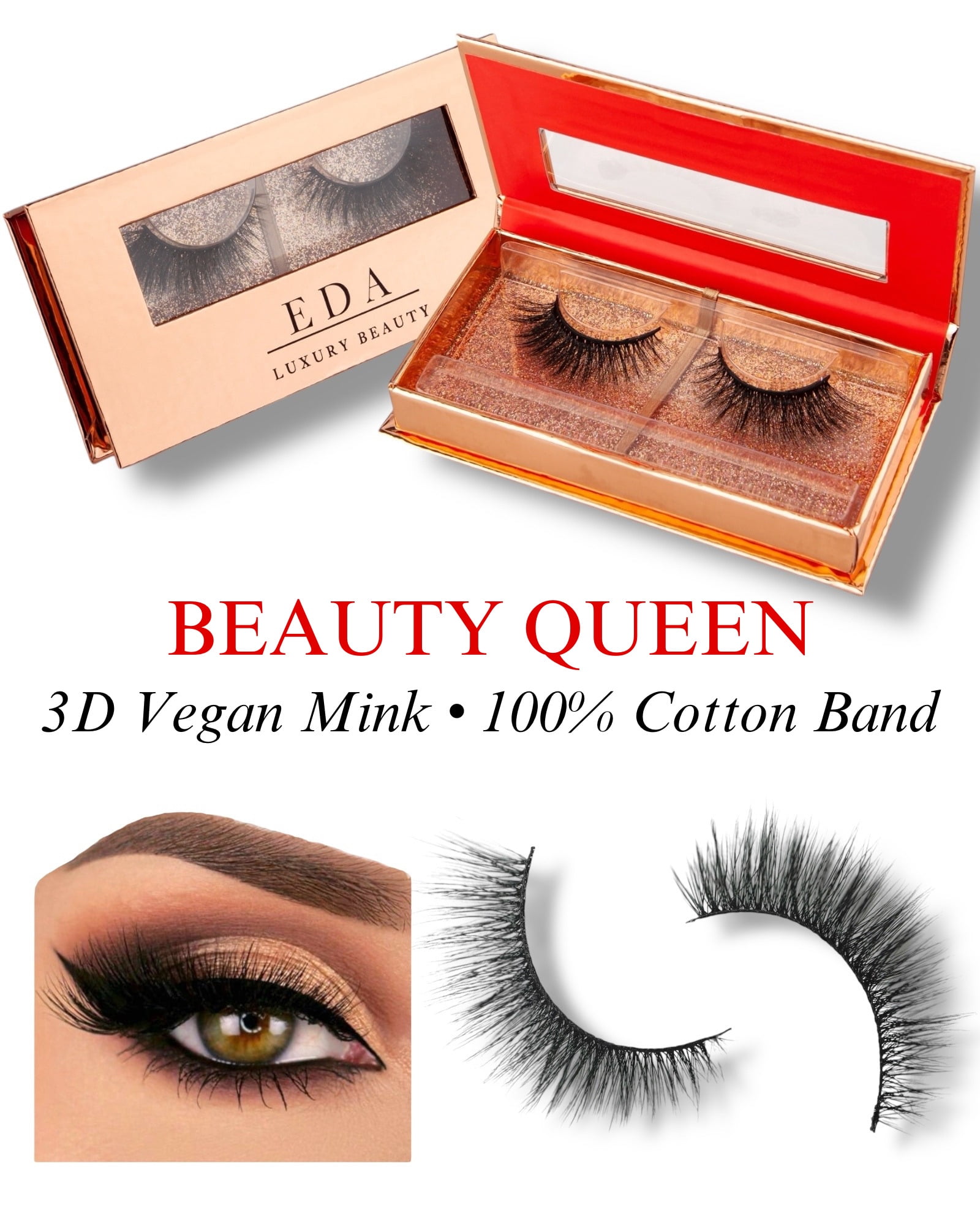 Red Carpet 3D Vegan Mink False Lashes Dramatic Cat-Eye Extra Long 100% ...