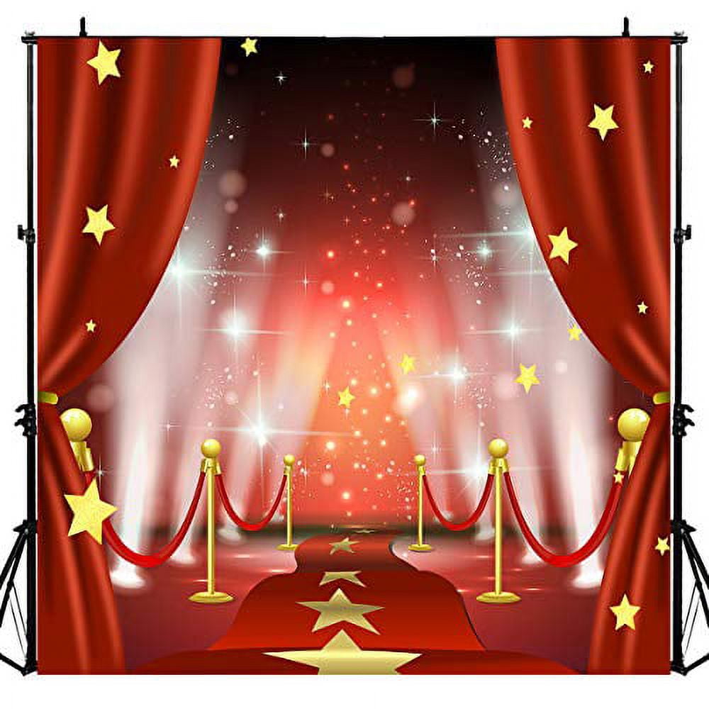 Red Carpet Curtain Golden Stars Hollywood Backdrop for Photography, 6x6FT, Events Spotlights ...