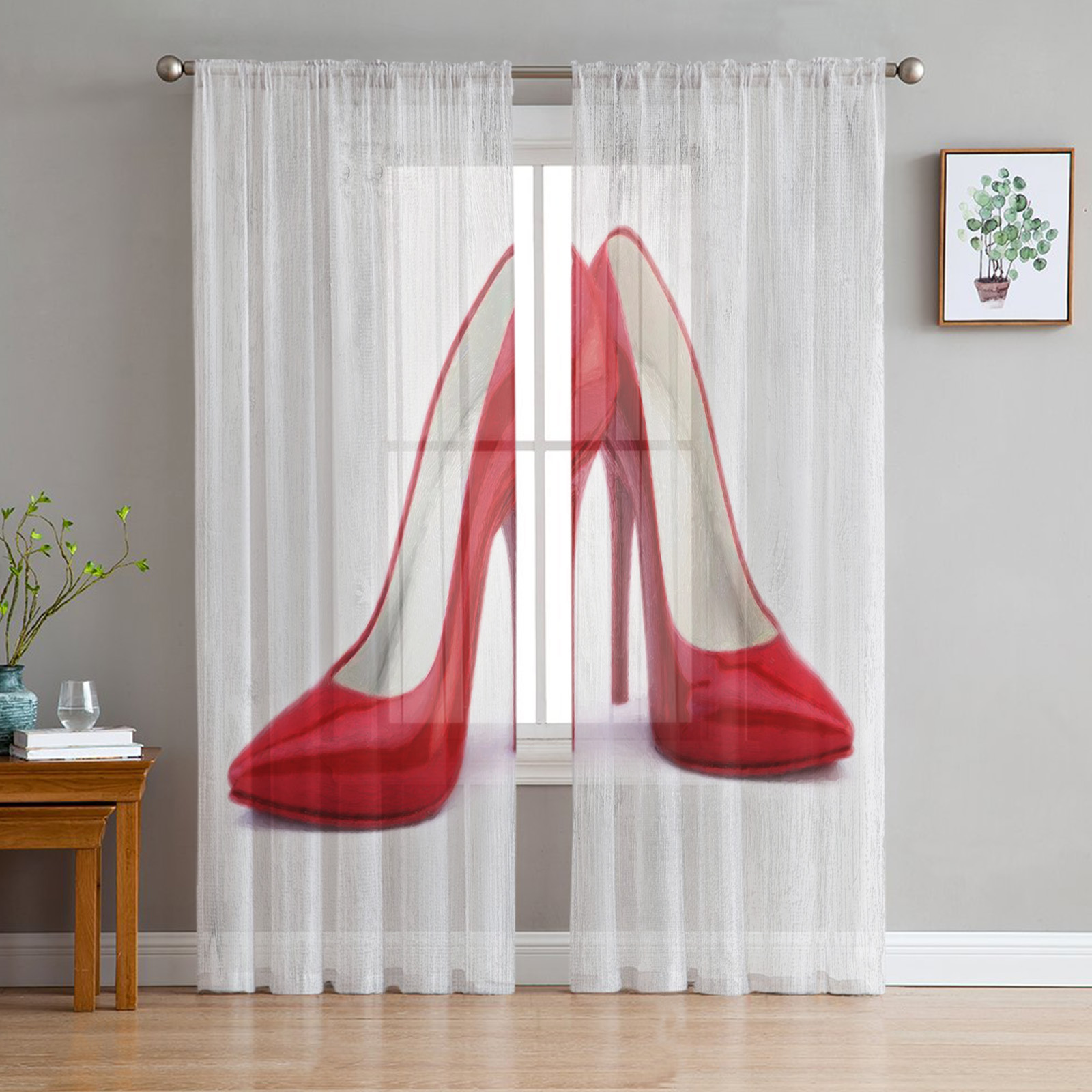 Red Carpet High Heeled Shoes Exhibition Hall Sheer Window Curtains for ...