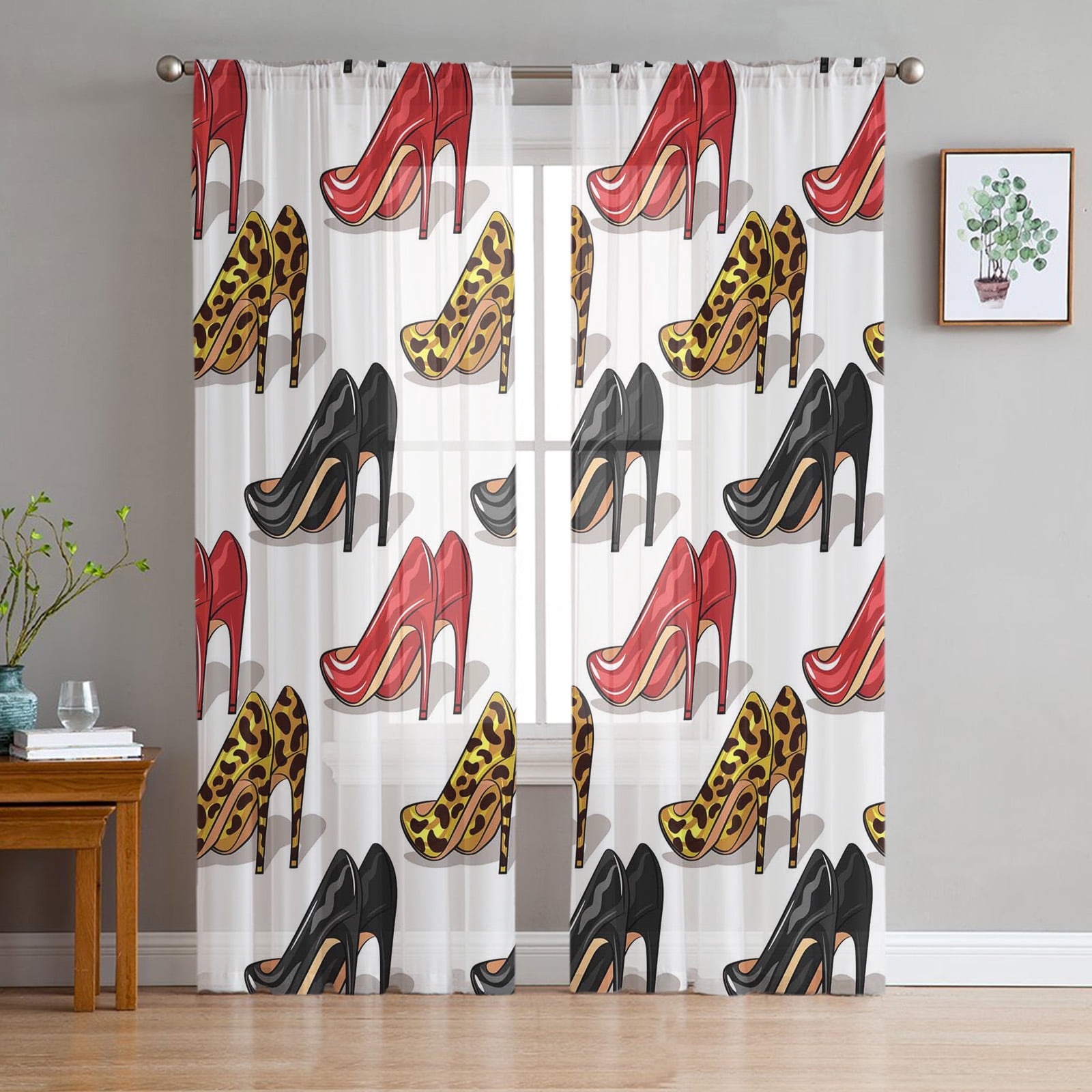 Red Carpet High Heeled Shoes Exhibition Hall Sheer Window Curtains for ...
