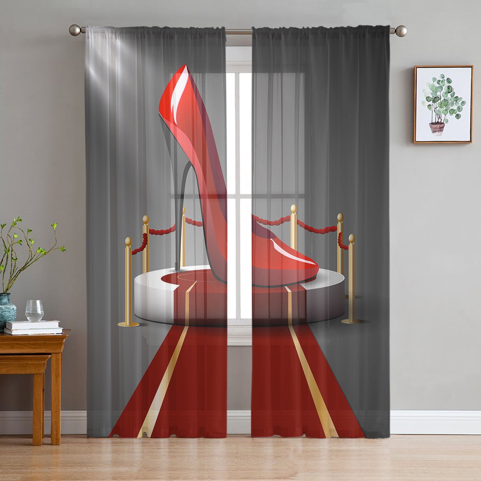 Red Carpet High Heeled Shoes Exhibition Hall Sheer Window Curtains for ...