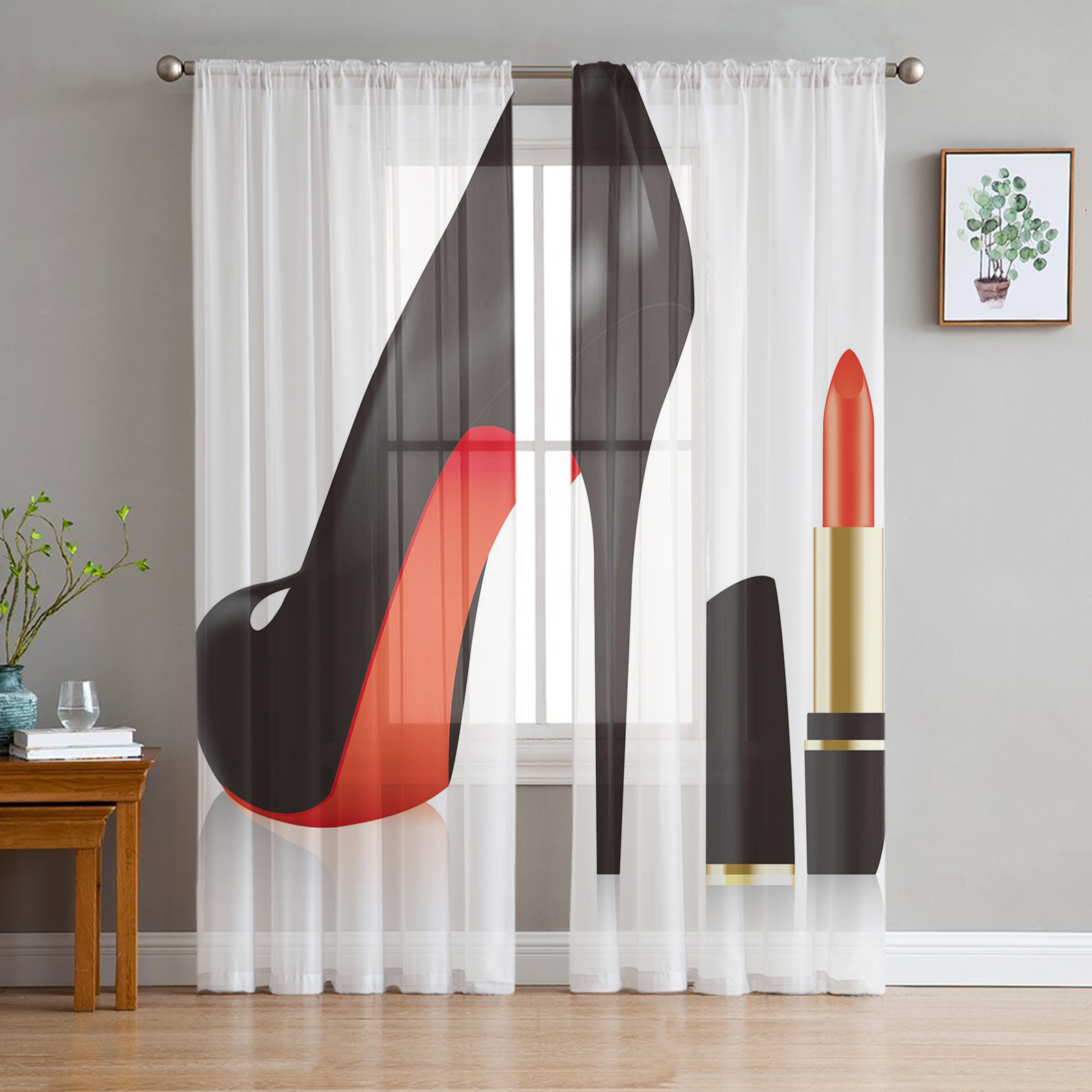 Red Carpet High Heeled Shoes Exhibition Hall Sheer Window Curtains for ...