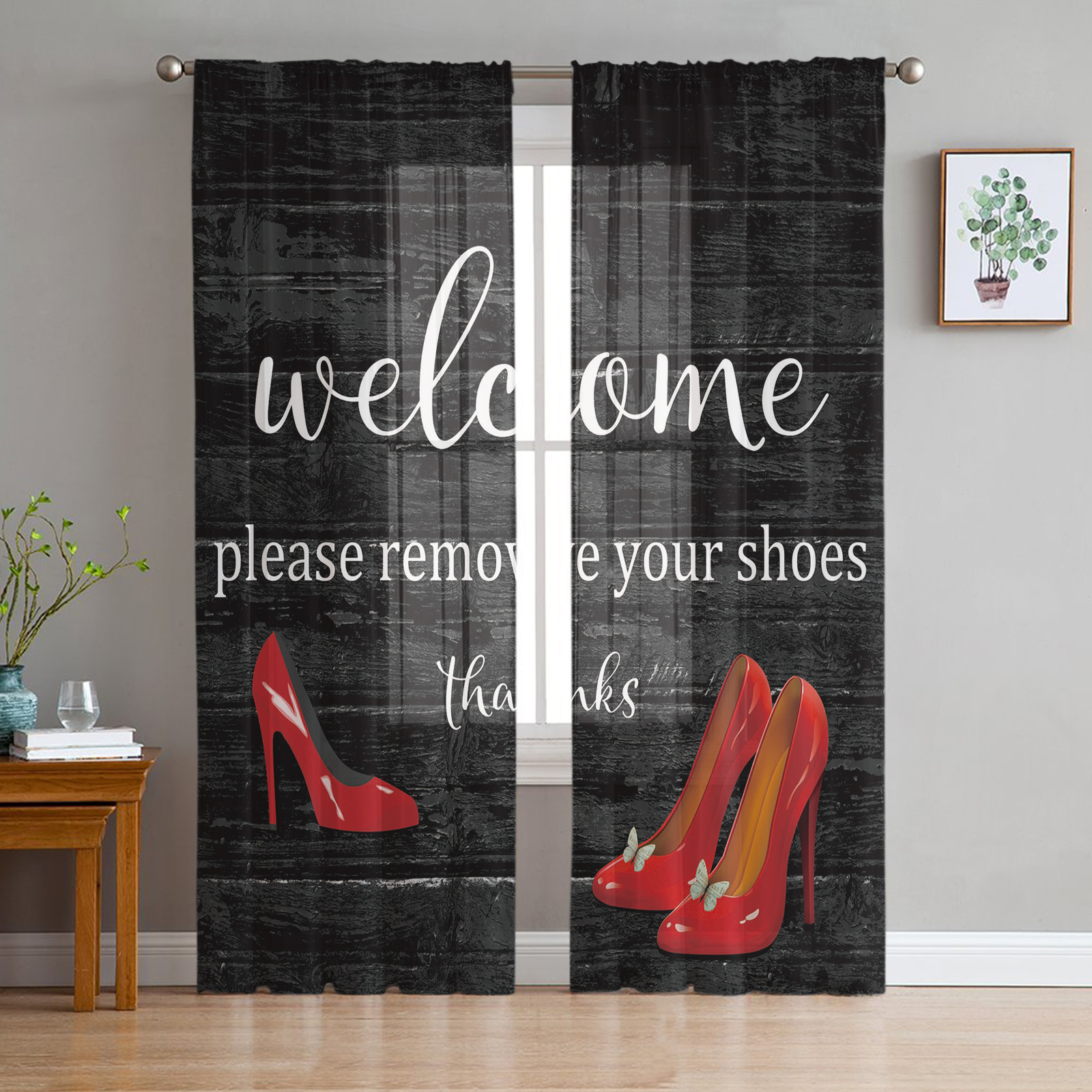 Red Carpet High Heeled Shoes Exhibition Hall Sheer Window Curtains for ...