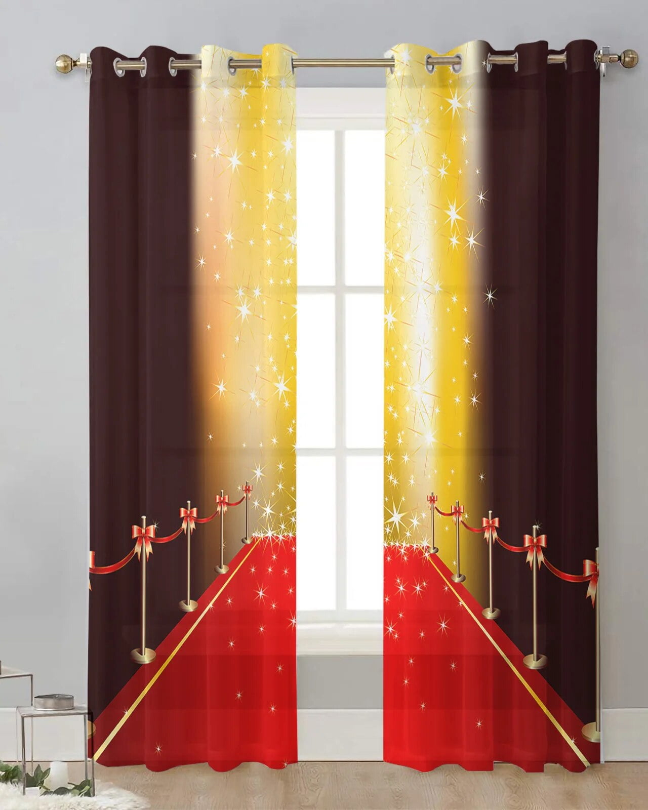 Red Carpet Red Bow Glitter Stars Black Tulle Drapes Living Room Sheer ...