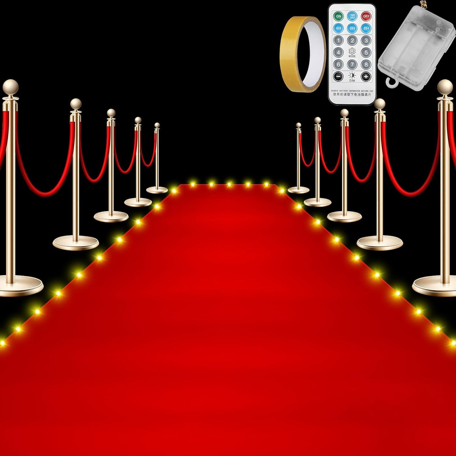 Red Carpet Runner with Lights for Events - Red Fabric Runner with LED ...