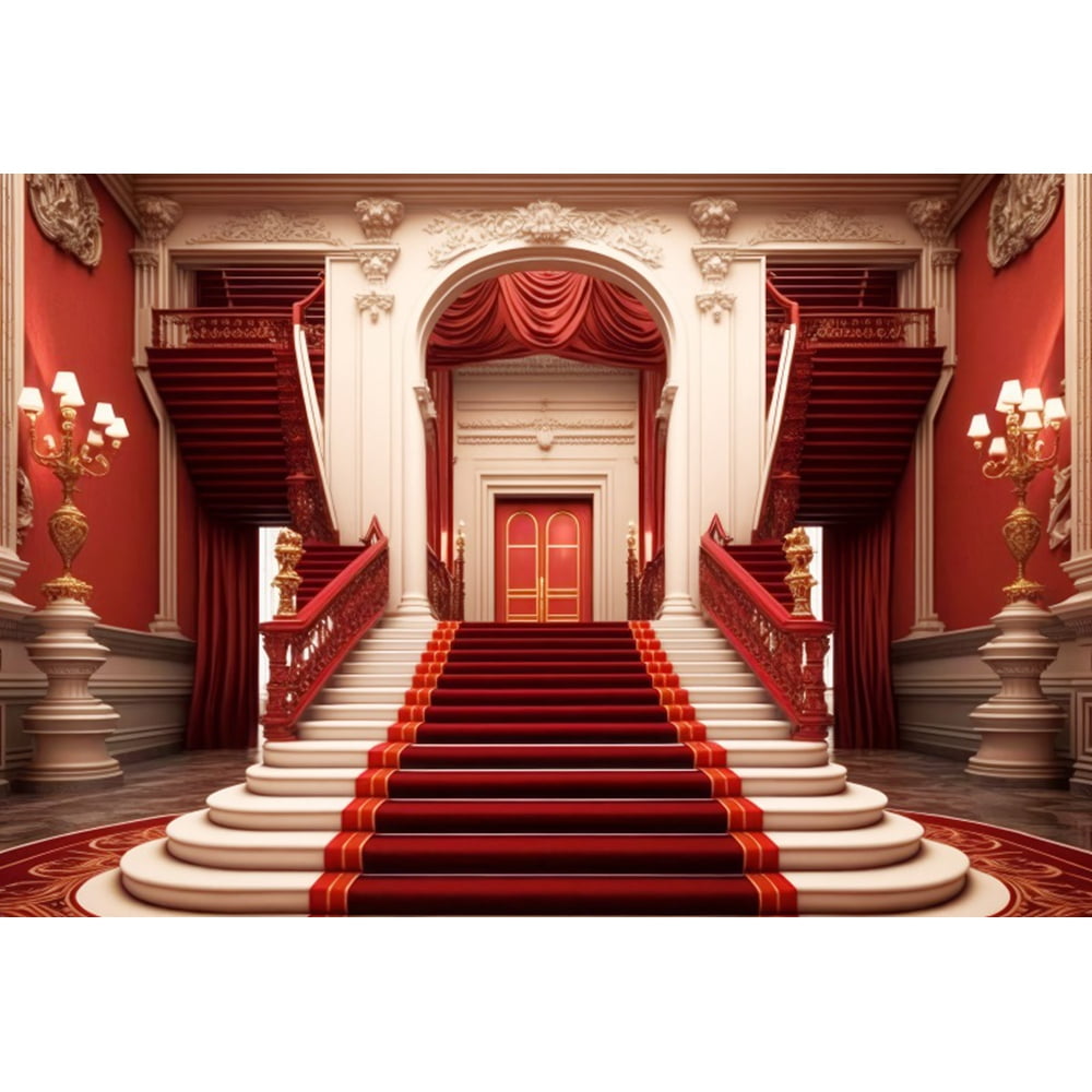 Red Carpet Staircase Scene Backdrop Wedding Celebration Ceremony Bride ...