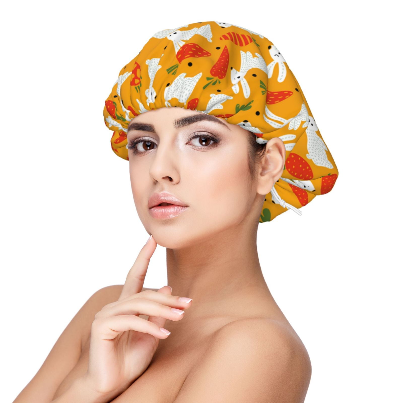 Red Carrot Cute Rabbit Silk Bonnet for Sleeping Women Men, Adjustable ...