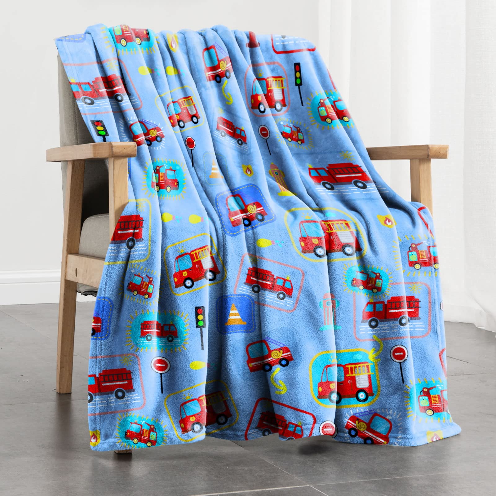 Red Cartoon Fire Truck Car Throw Blanket Fire Fighting Equipment Fire ...