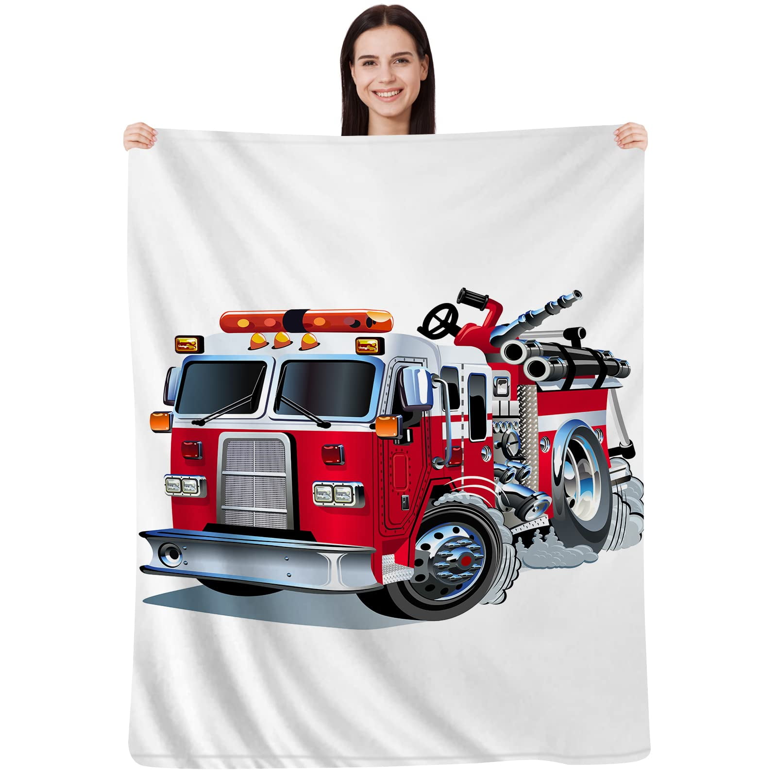 Red Cartoon Fire Truck Car Throw Blanket Fire Fighting Equipment Fire ...