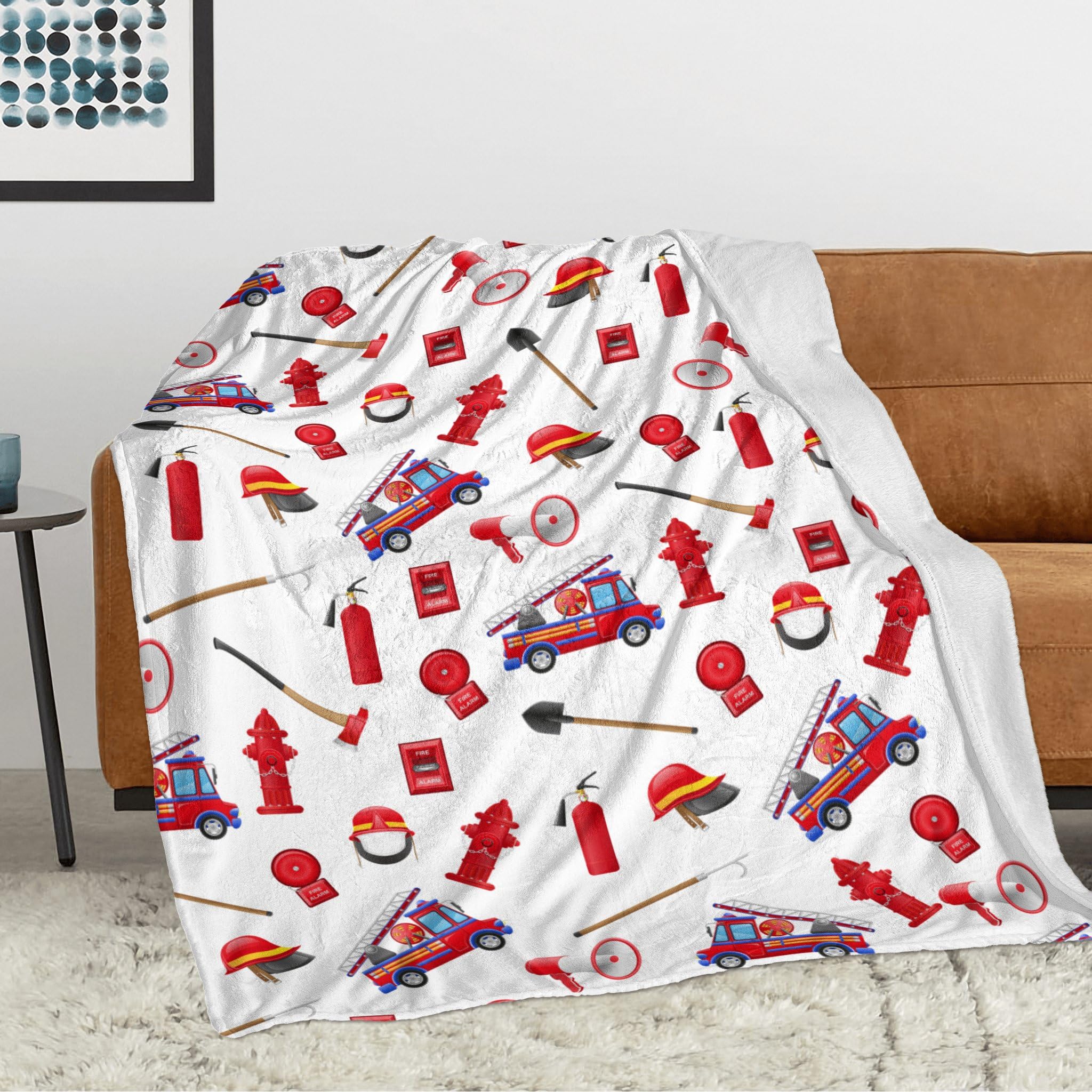 Red Cartoon Fire Truck Car Throw Blanket Fire Fighting Equipment Fire ...