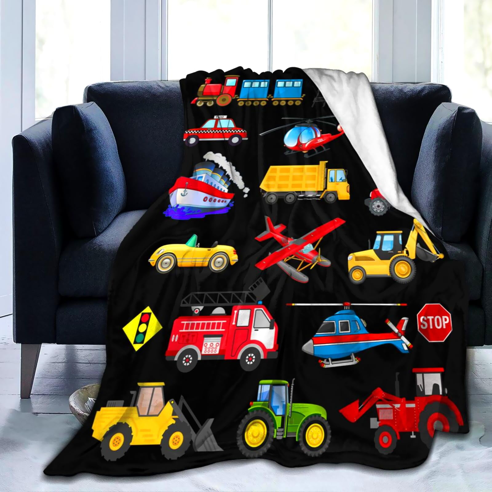 Red Cartoon Fire Truck Car Throw Blanket Fire Fighting Equipment Fire ...
