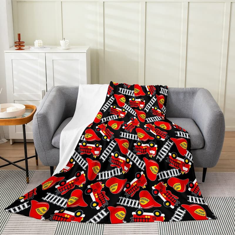 Red Cartoon Fire Truck Car Throw Blanket Fire Fighting Equipment Fire ...