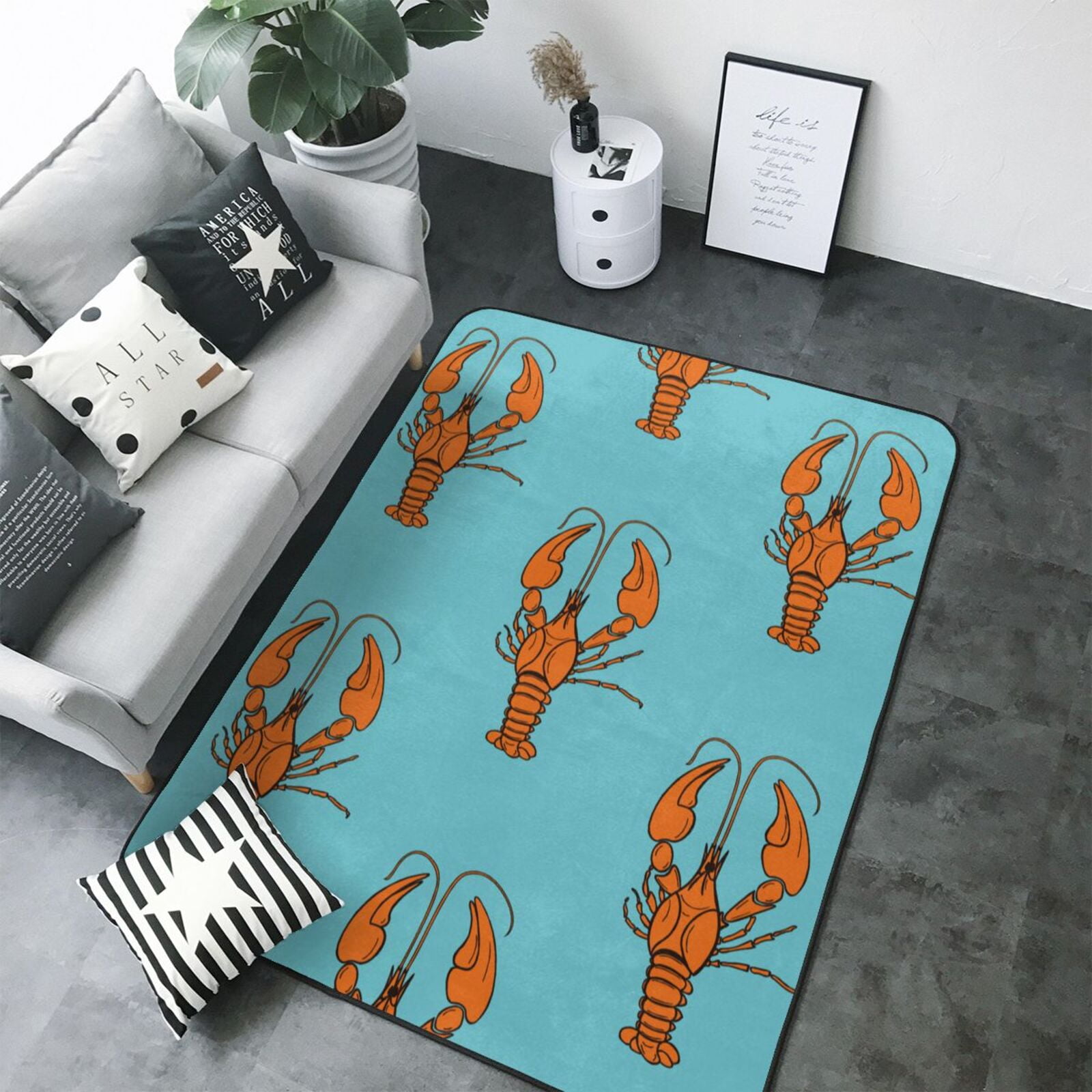 Red Cartoon Lobster Print Area Rugs for Living Room Bedroom, 5x7 Soft ...