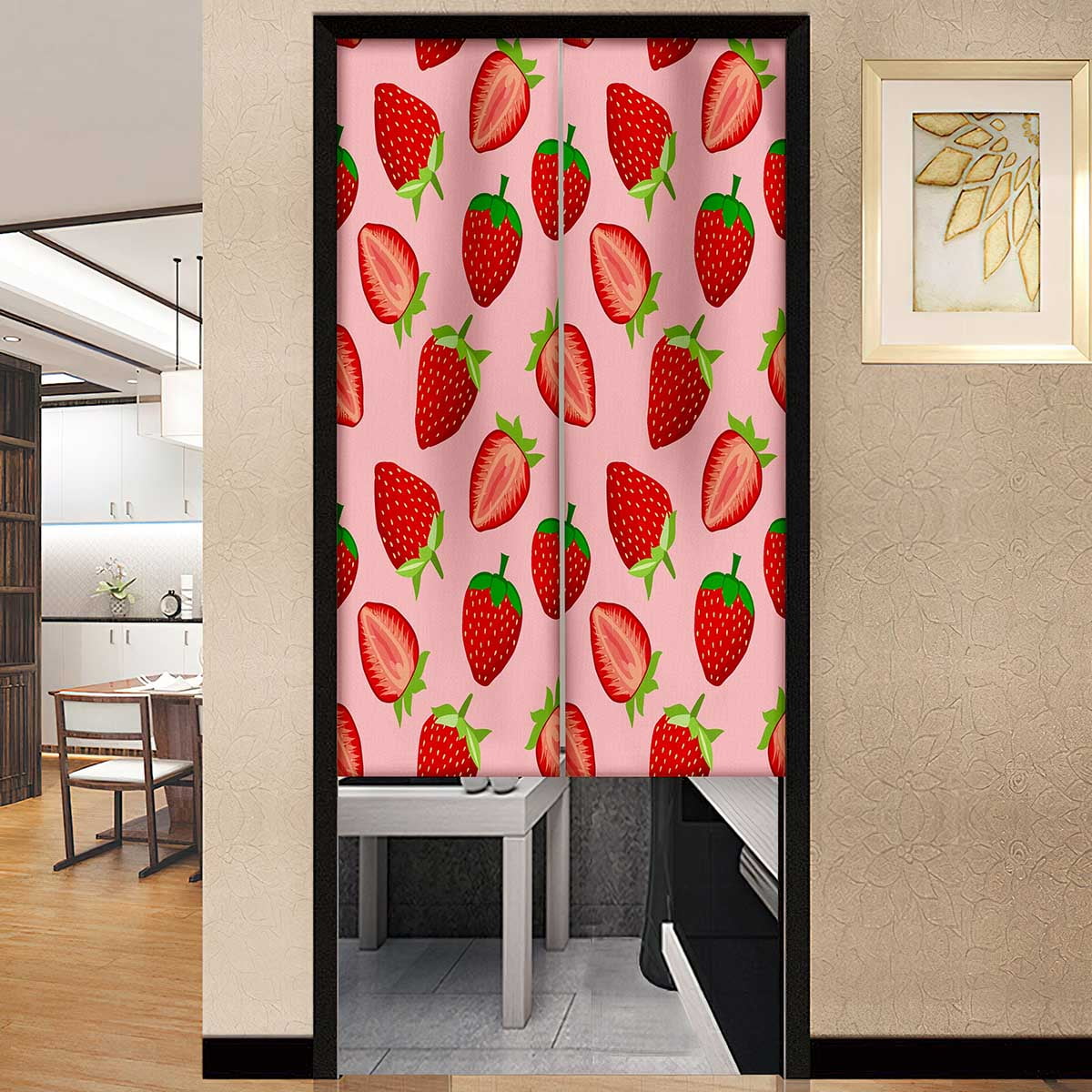Red Cartoon Strawberry Doorway Curtains Rustic Style Noren Kitchen ...