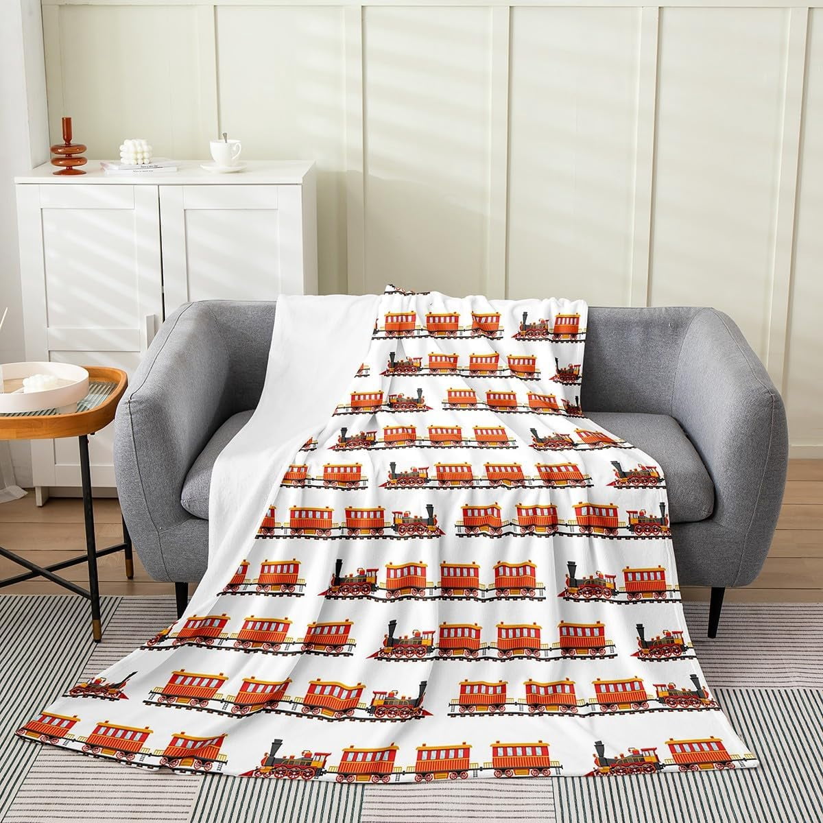 Red Cartoon Train All Season,Blanket Cartoon Car White Plush Throw ...