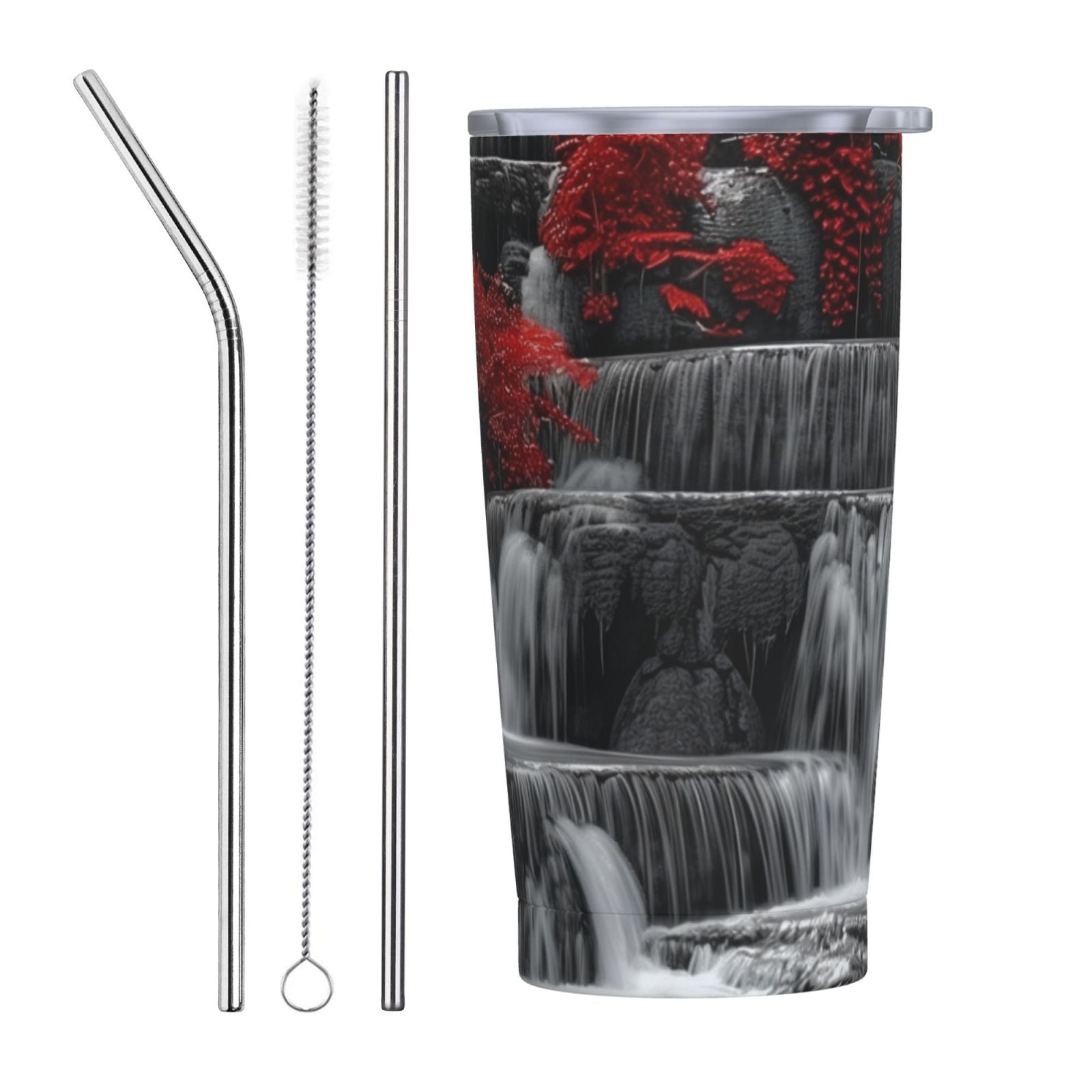 Red Cascading 20 oz stainless steel car cup with straw cover, insulated ...