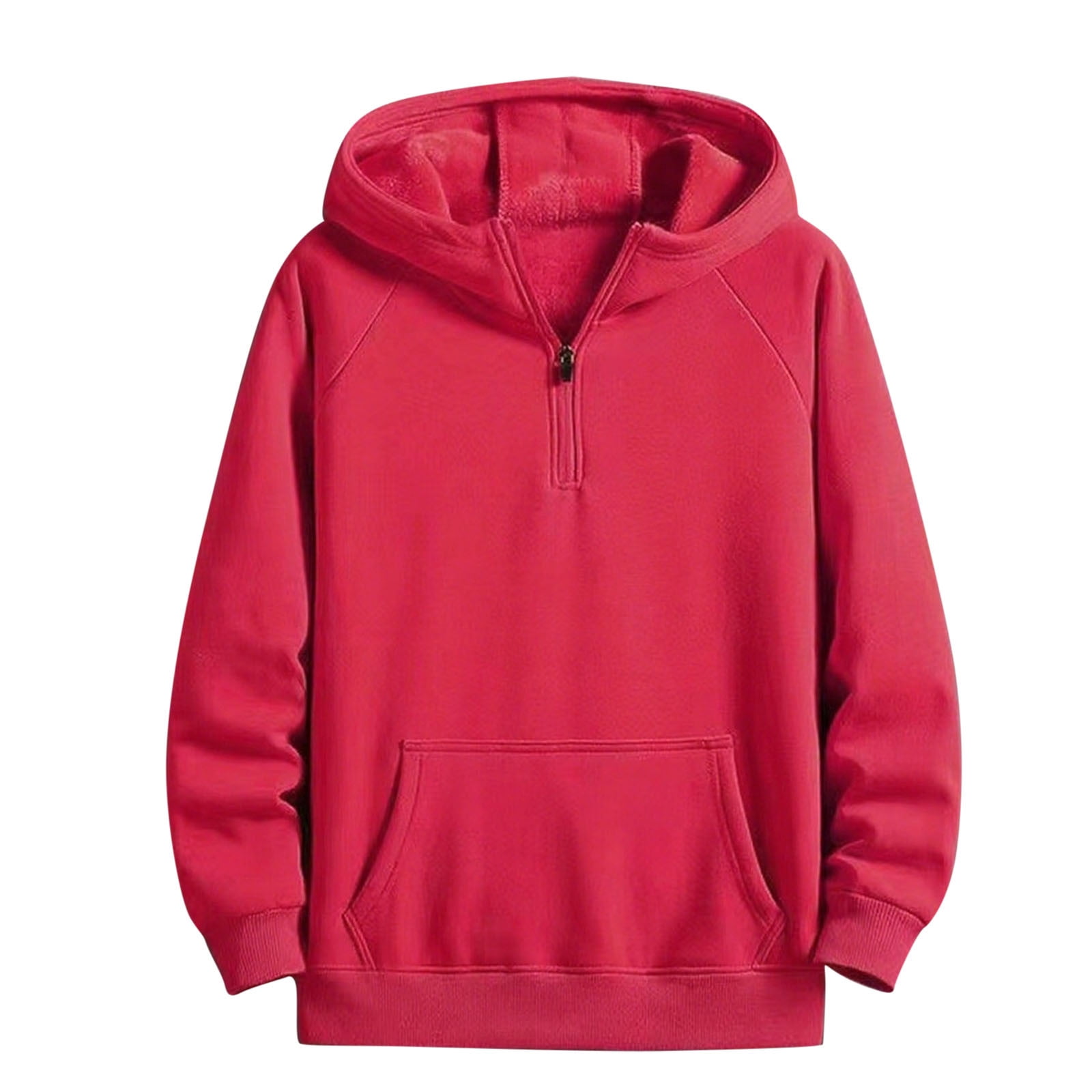Red Casual Half Zip Up Hooded for Man Winter Fall Long Sleeve Spandex ...