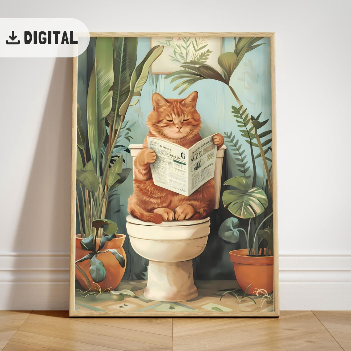 Red Cat Bathroom Poster, Ginger Cat On Tet Wall Art, Orange Cat Pooping ...