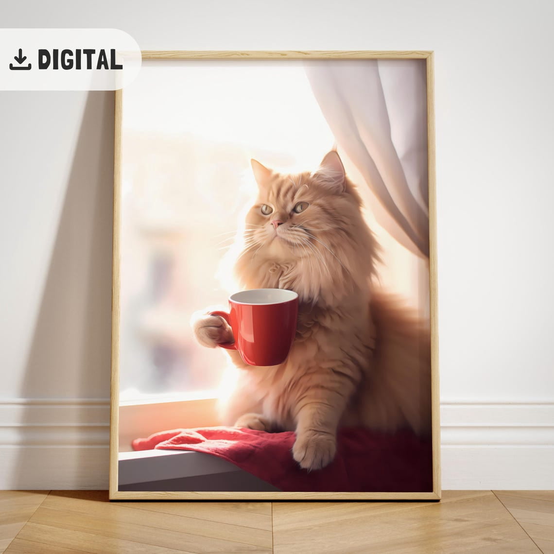 Red Cat Coffee Poster, Trendy Catful Aesthetic Kitchen Decor, Persian ...
